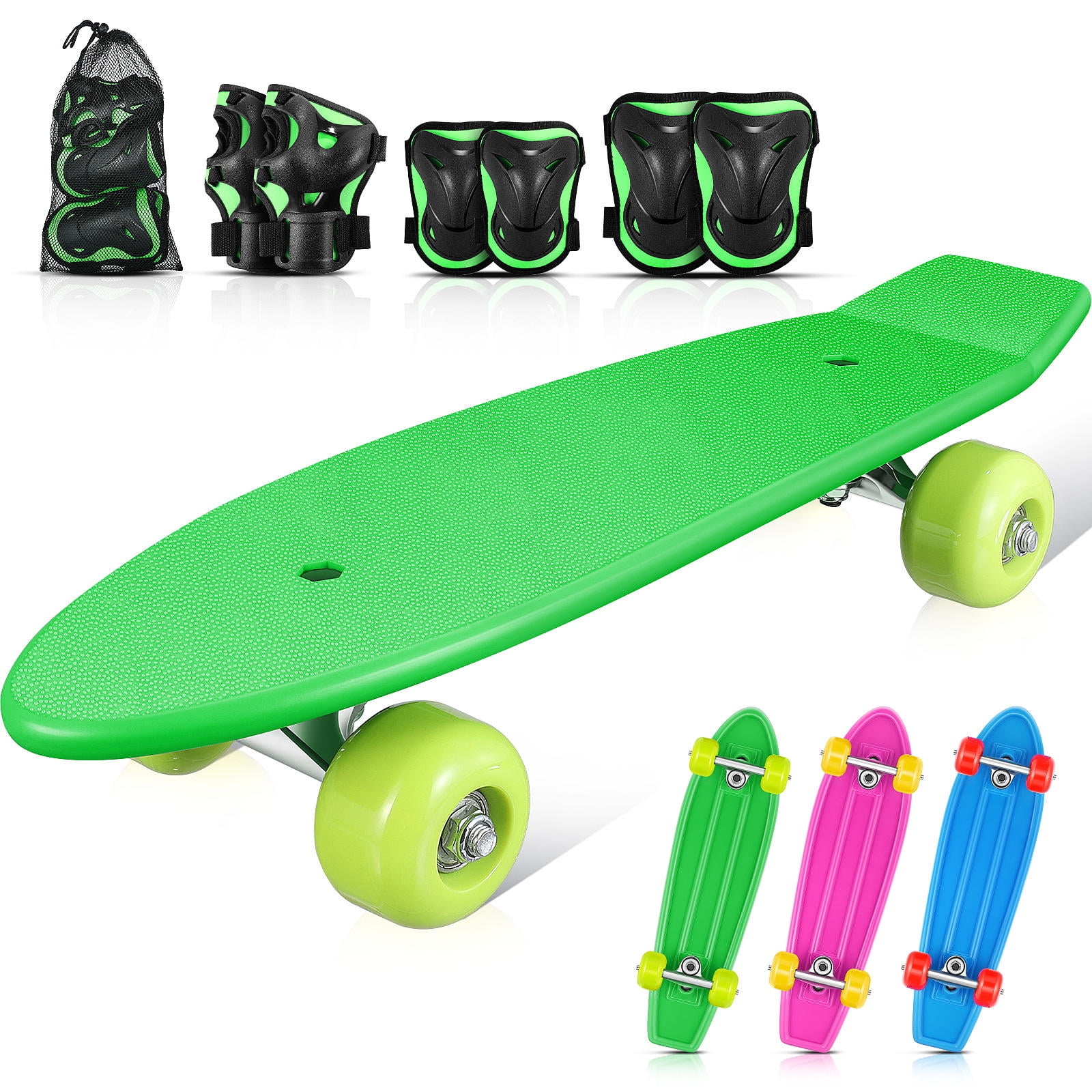 UPOUART Green Complete Longboard Skateboard with Protective Gear for ...