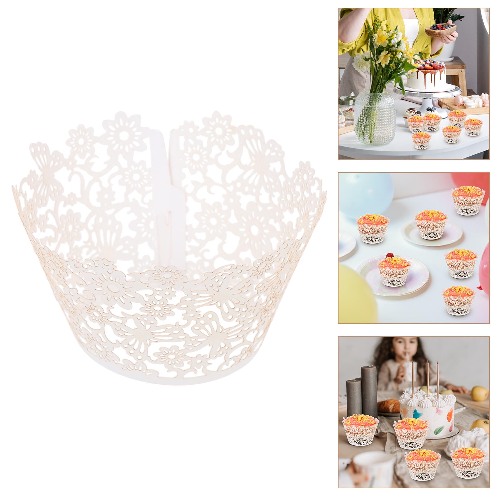 UPOUART 100Pcs White Paper Muffin Wrappers with Filigree Vine Pattern ...