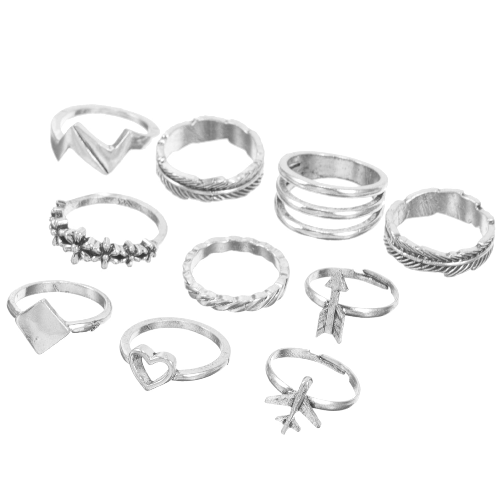 UPOUART 10Pcs Small Finger Rings with Heart Arrow and Flower Designs ...