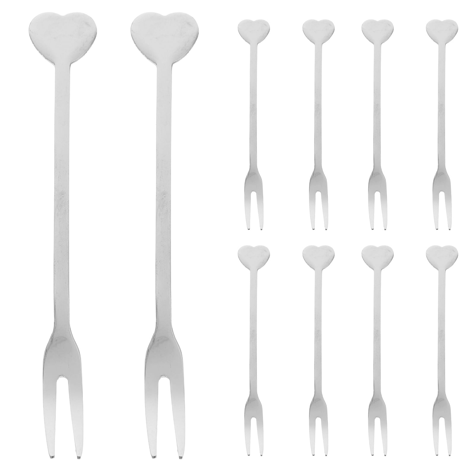 UPOUART 10Pcs Stainless Steel Dessert Forks Heart Shaped Fruit Fork Set ...