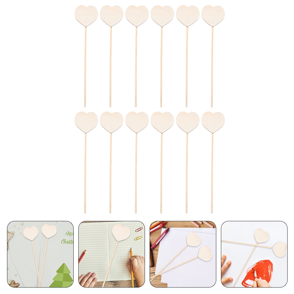 UPOUART 12Pcs Wooden DIY Heart Shaped Fairy Wands Craft Kits for Girls ...