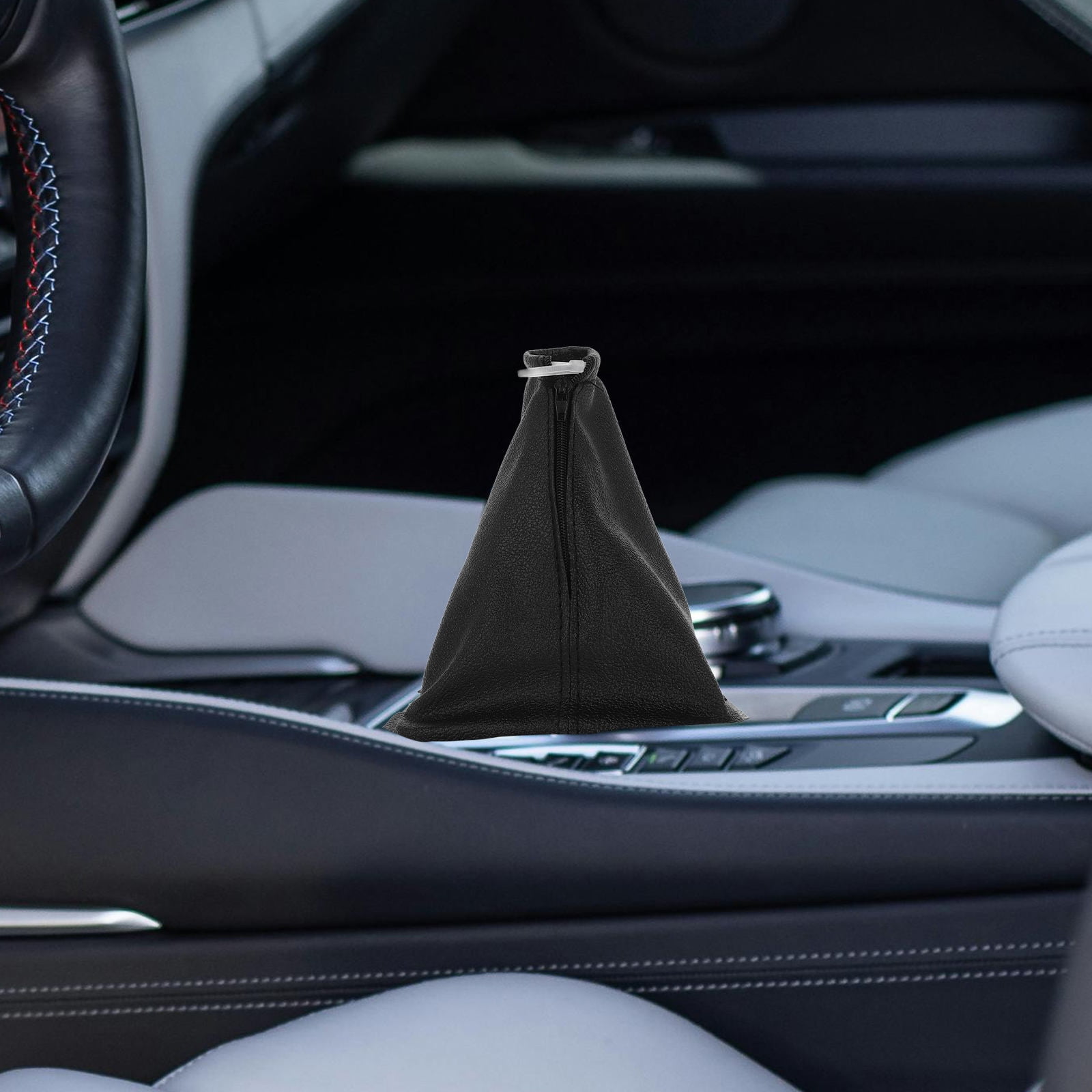 UPOUART Gear Shift Panel Cover Car Gear Shift Boot Cover Black Cowhide ...