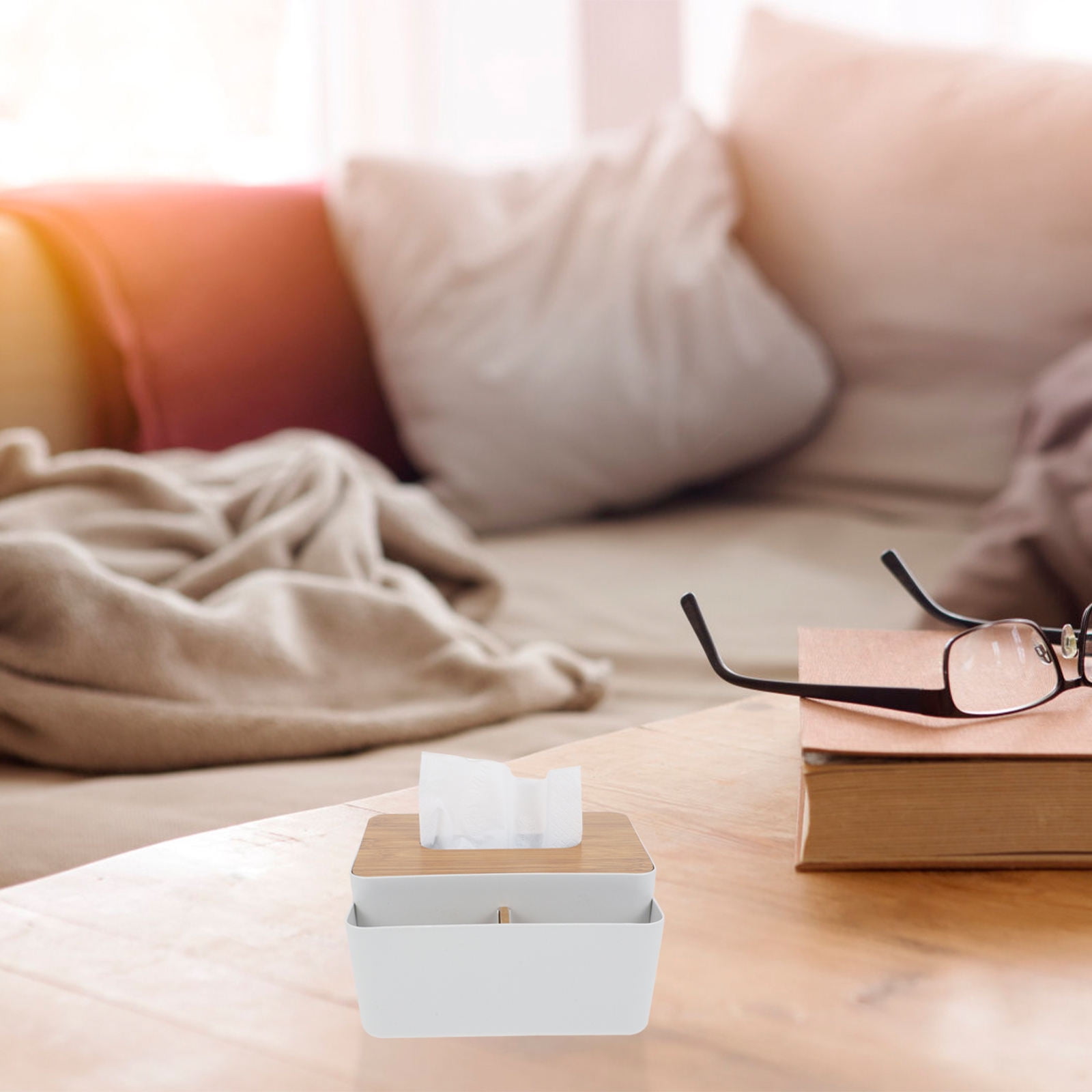 UPOUART Desktop Tissue Box Tissue Box Storage Container Grey Wood 1Pack ...