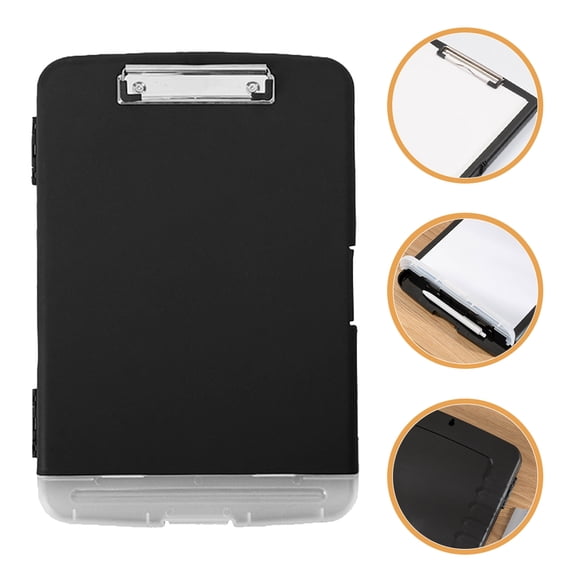 UPOUART 1Pcs Black Rectangular Clip Board File Clip with Storage for A4 ...