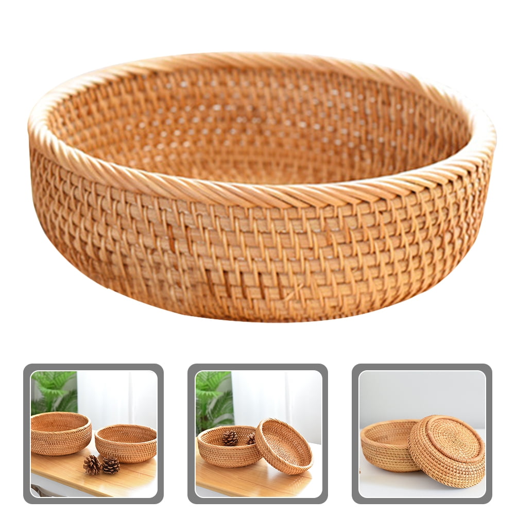 UPOUART 1Pcs Woven Snack Basket Khaki Rattan for Kitchen 20cm x 20cm x ...