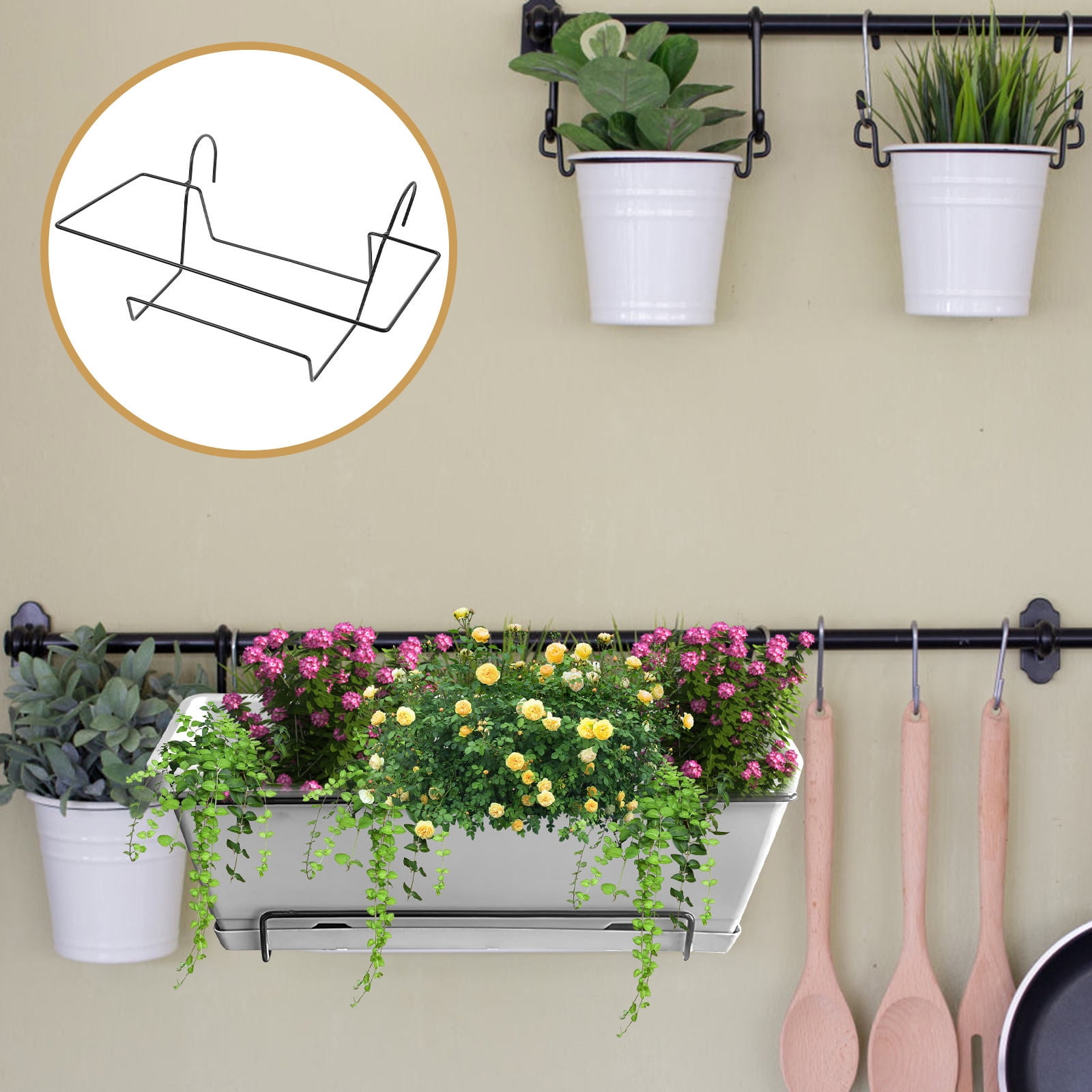 UPOUART 1Set Hanging Flower Pot Rack Black Metal Balcony Rail Planter ...