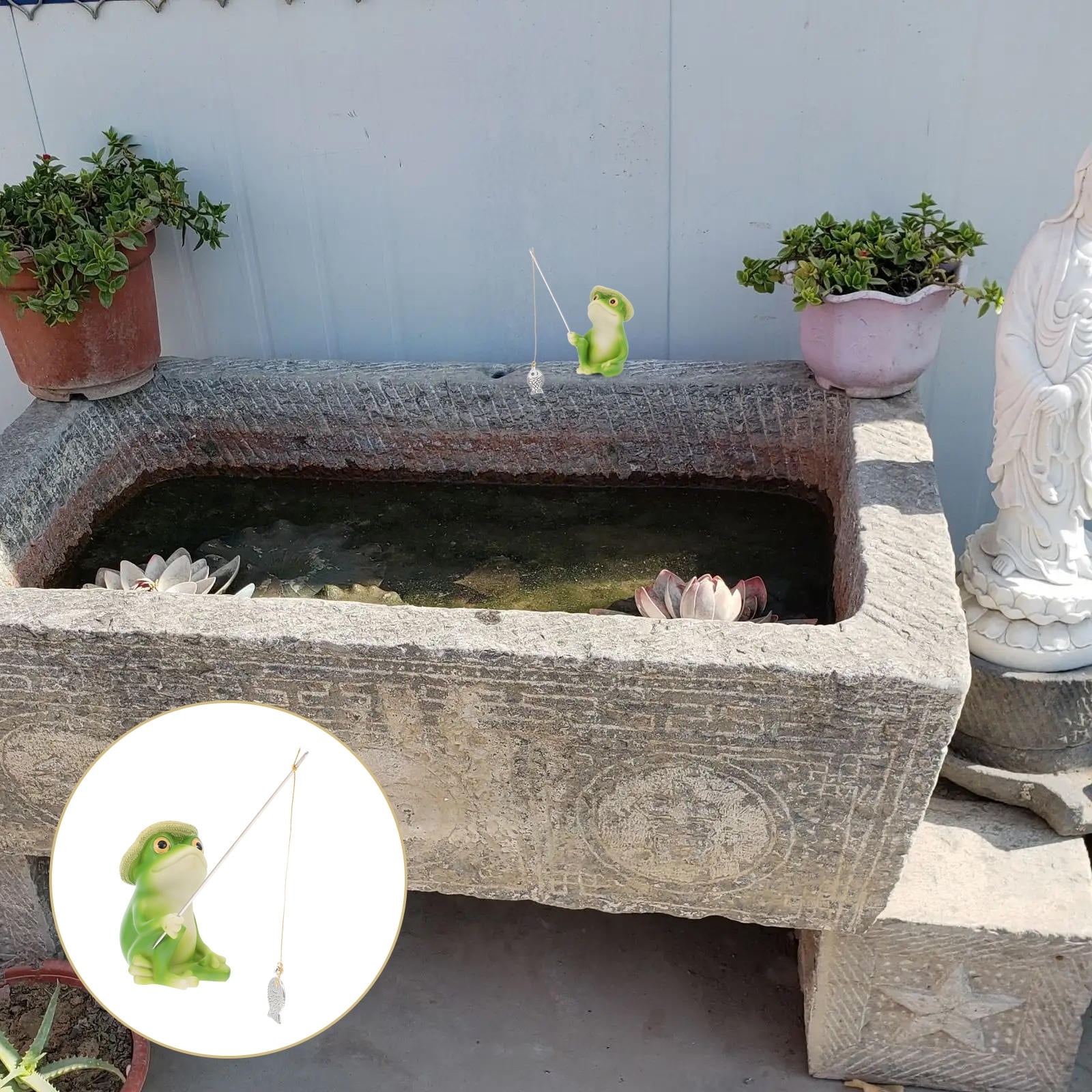 UPOUART 1Set Resin Garden Frog Fishing Statue Lifelike Design for Yard ...