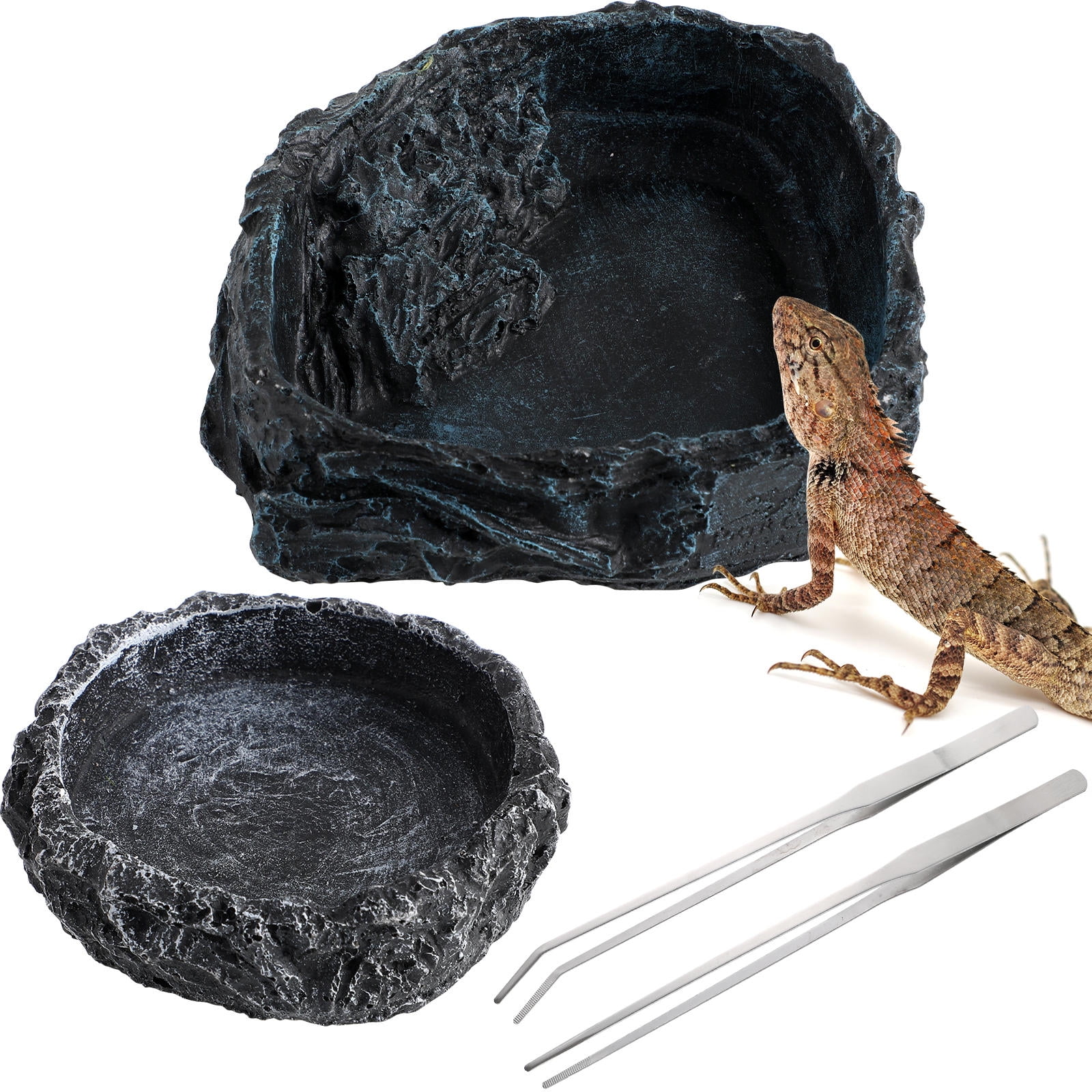 UPOUART 2 Pcs Bowls Black Resin Feeding Dishes For Lizard Owners ...