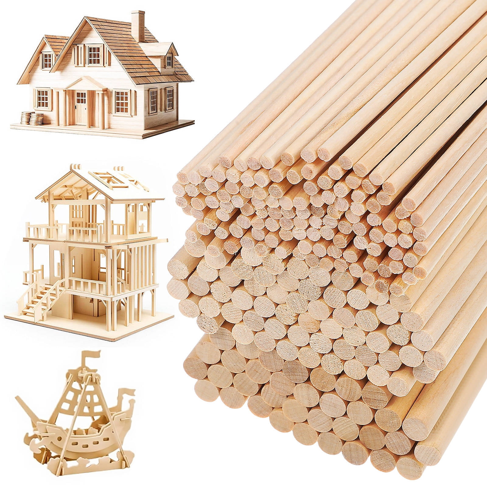 UPOUART 215 Pcs Wood Strips For Crafts Model Building Round Birch Wood ...