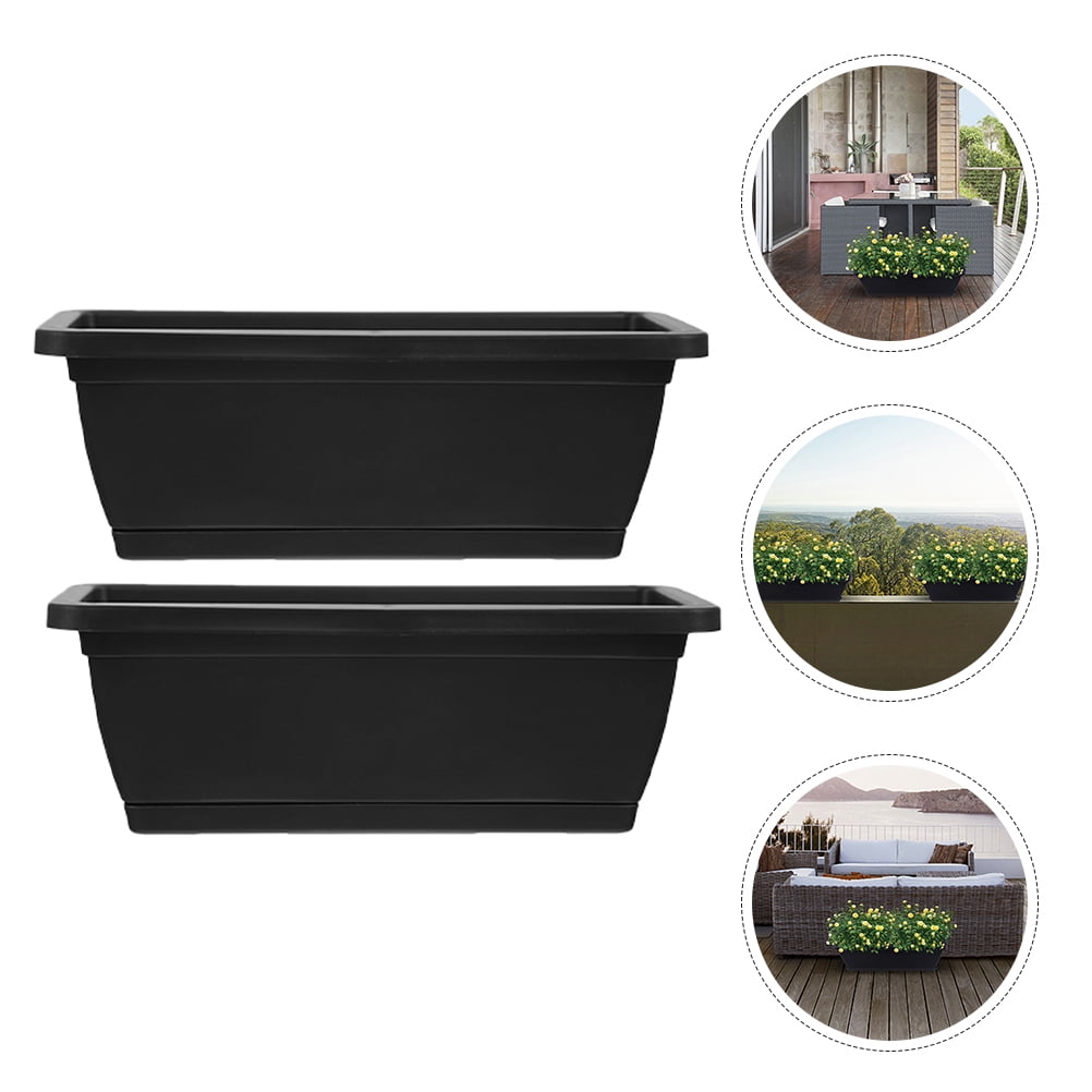 UPOUART 2Pcs Black Rectangular Plastic Planters for Outdoor Use with ...