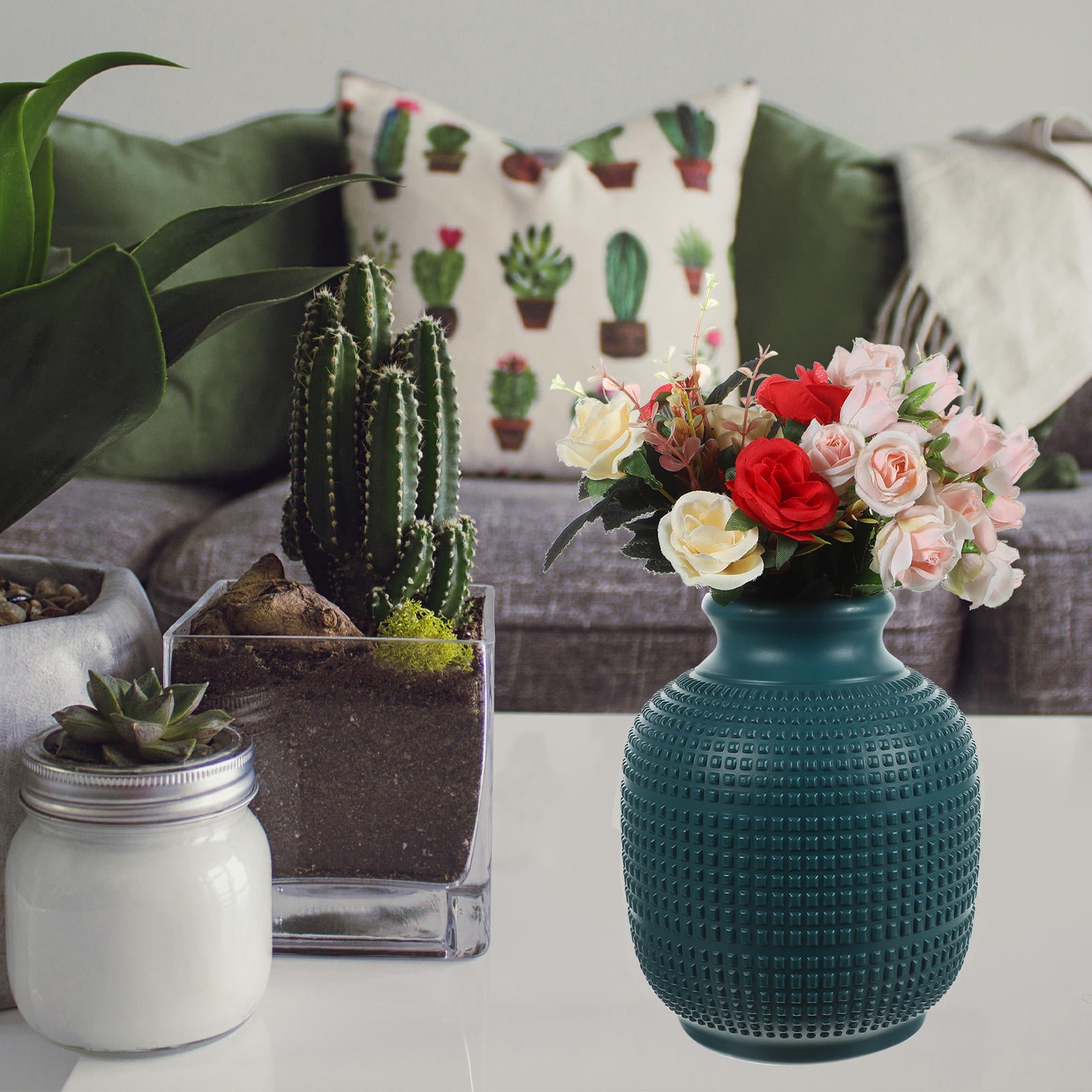 UPOUART 2Set Green Plastic Vase for Home and Office Decor 5.89X5.89X7 ...