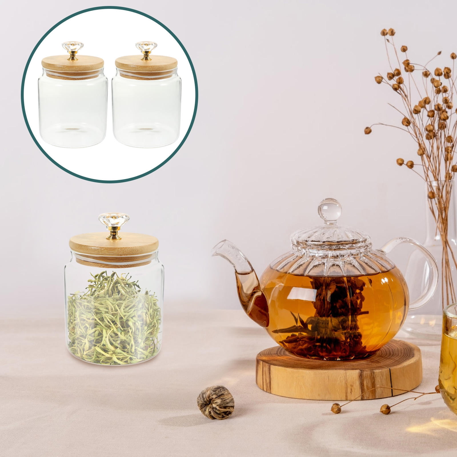 UPOUART 2-Pack Glass Tea Canisters with Sealed Lids, , , Clear Storage ...