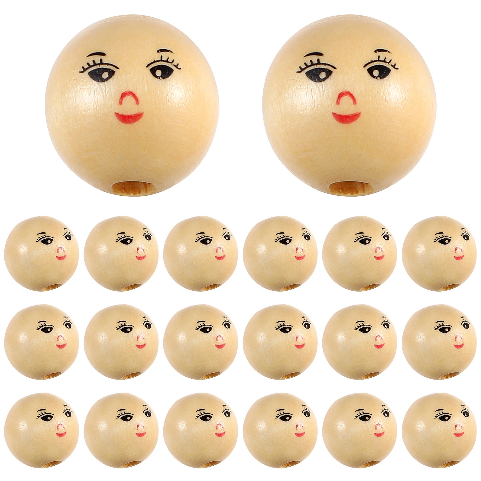 UPOUART 50Pcs Wooden Face Beads for Crafts and Home Decoration Khaki ...