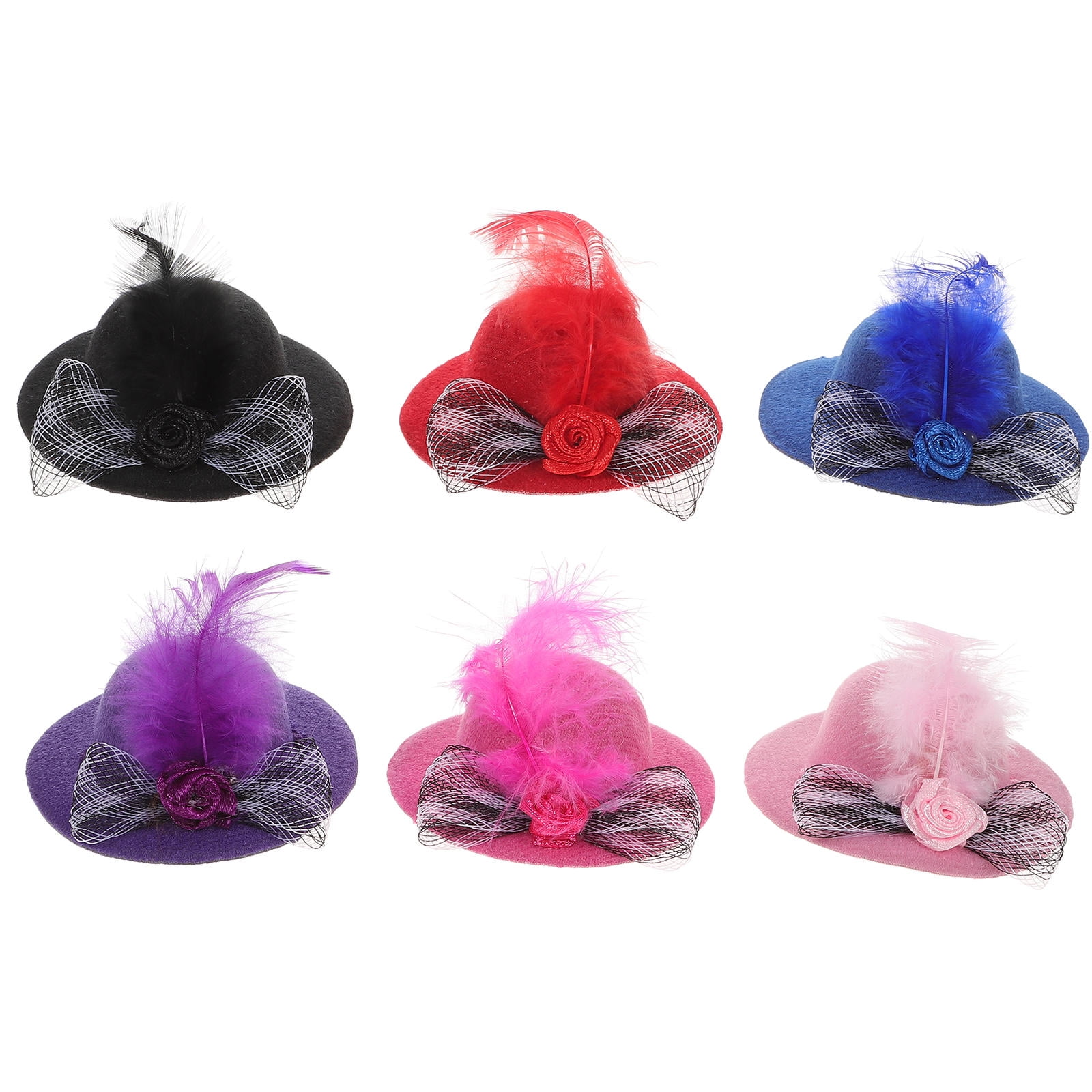 UPOUART 6Set Mini Tea Party Hats Bulk Assorted Color Polyester Princess Style For Children Girls ...