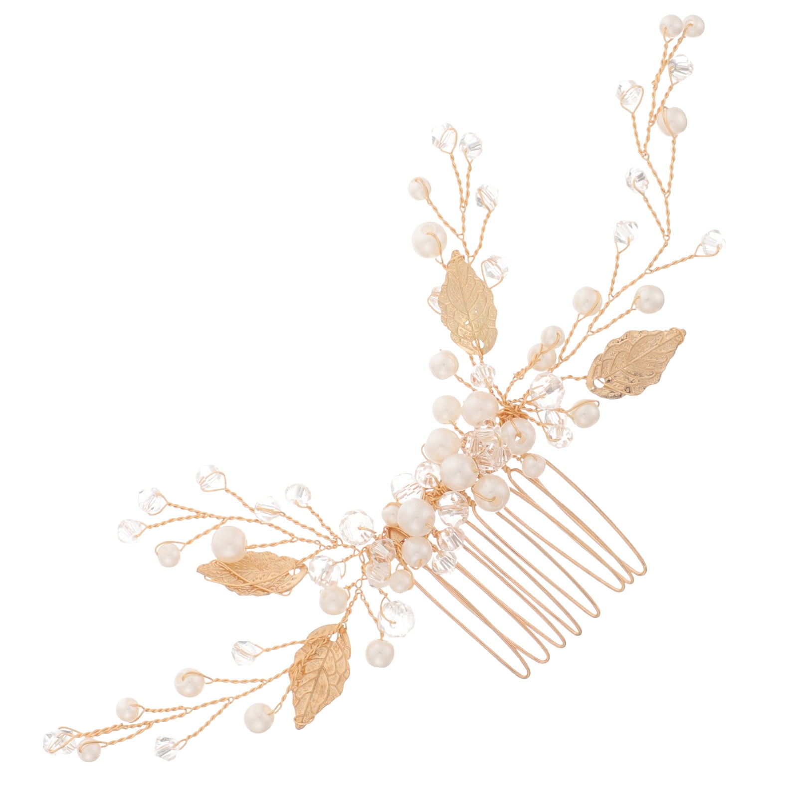 UPOUART Chic Golden Bridal Hair Comb Wedding Hair Decor with Elegant ...