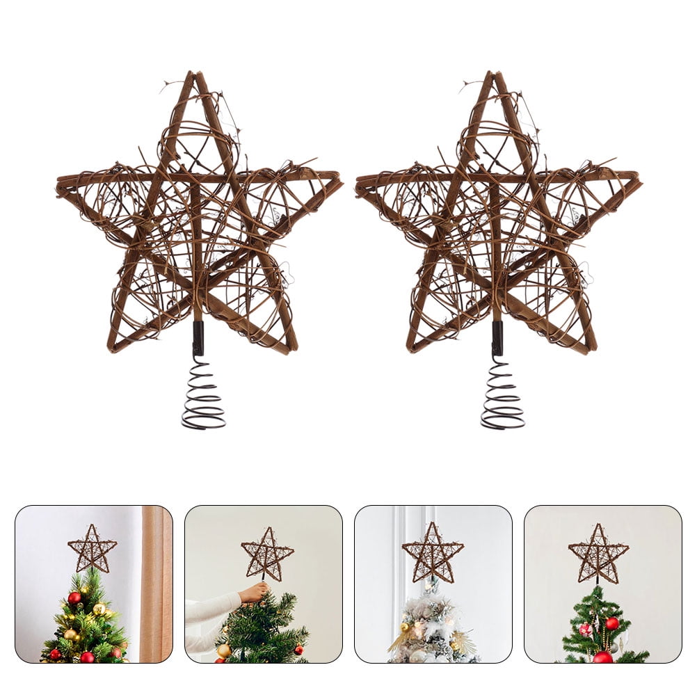 UPOUART 2-Pack Rustic Wood and Wicker Star Tree Toppers, Christmas Tree ...