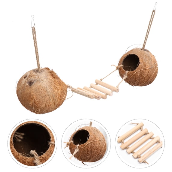 UPOUART Coconut Nest with Wooden Ladder Bird Cage Hanging Hideout for ...