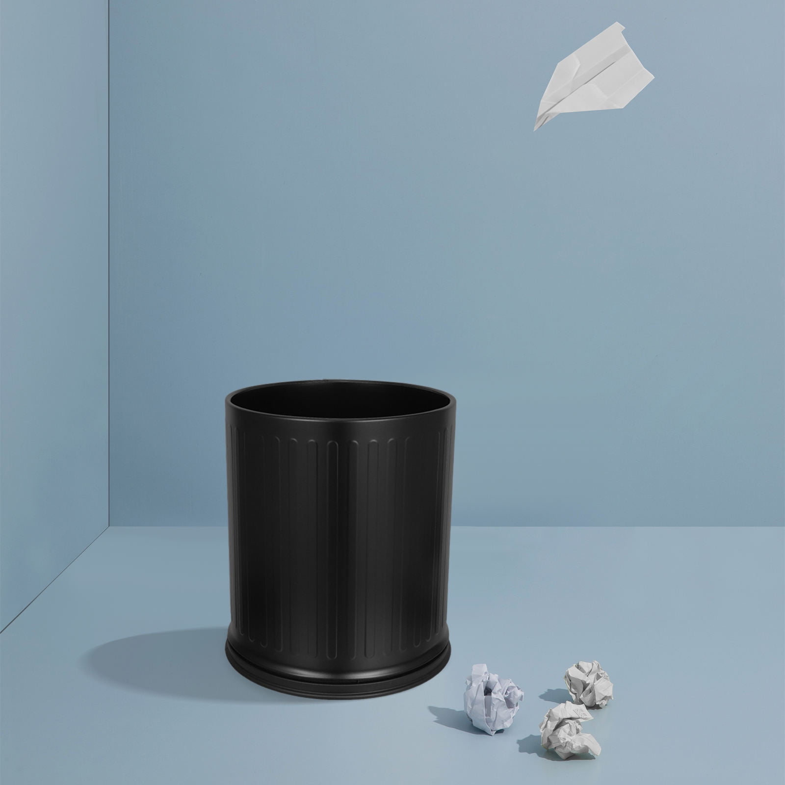 UPOUART Desk Trash Can Modern Black Carbon Steel 1Set Waste Management ...