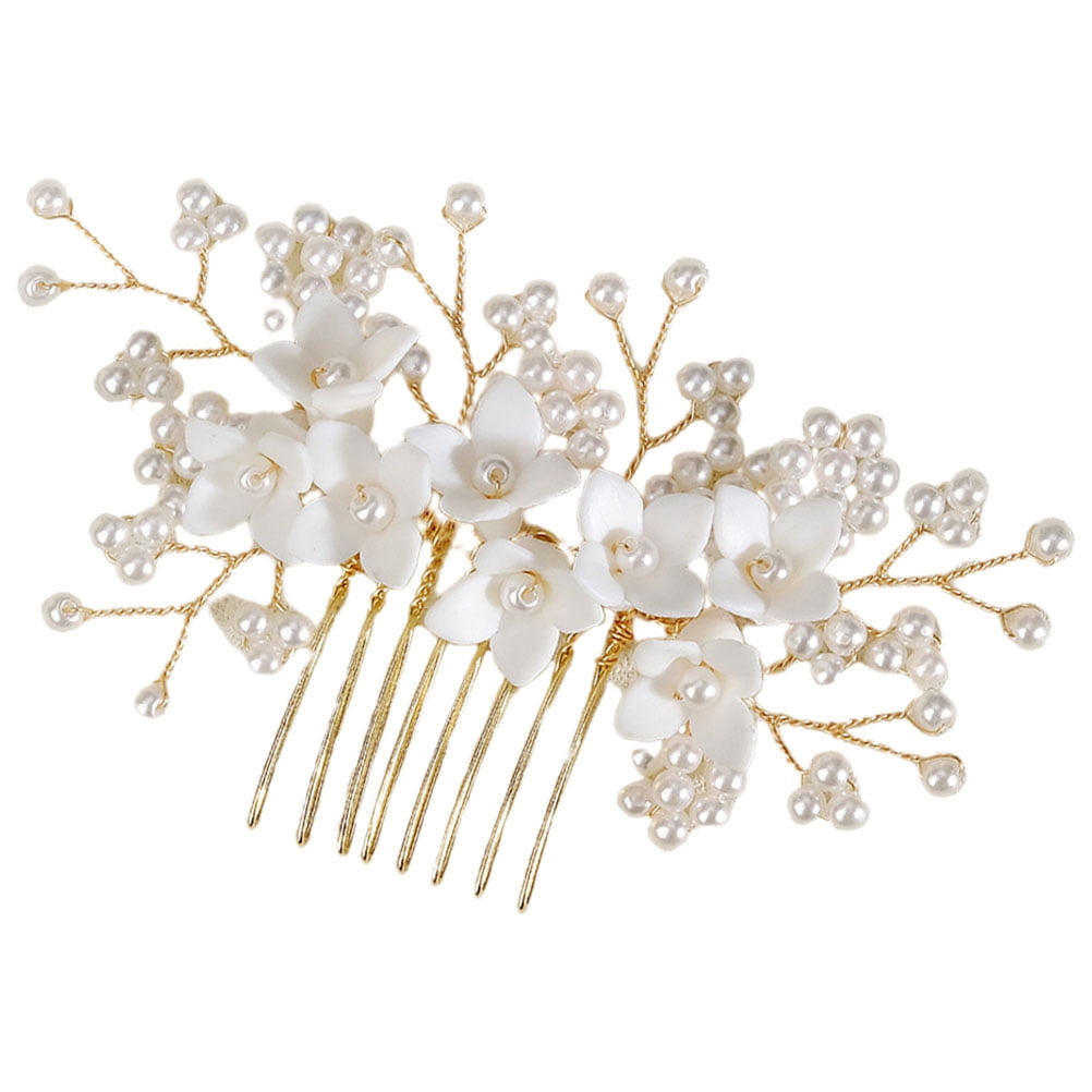 UPOUART Golden Bridal Flower Hair Comb Wedding Hair Side Comb Durable ...