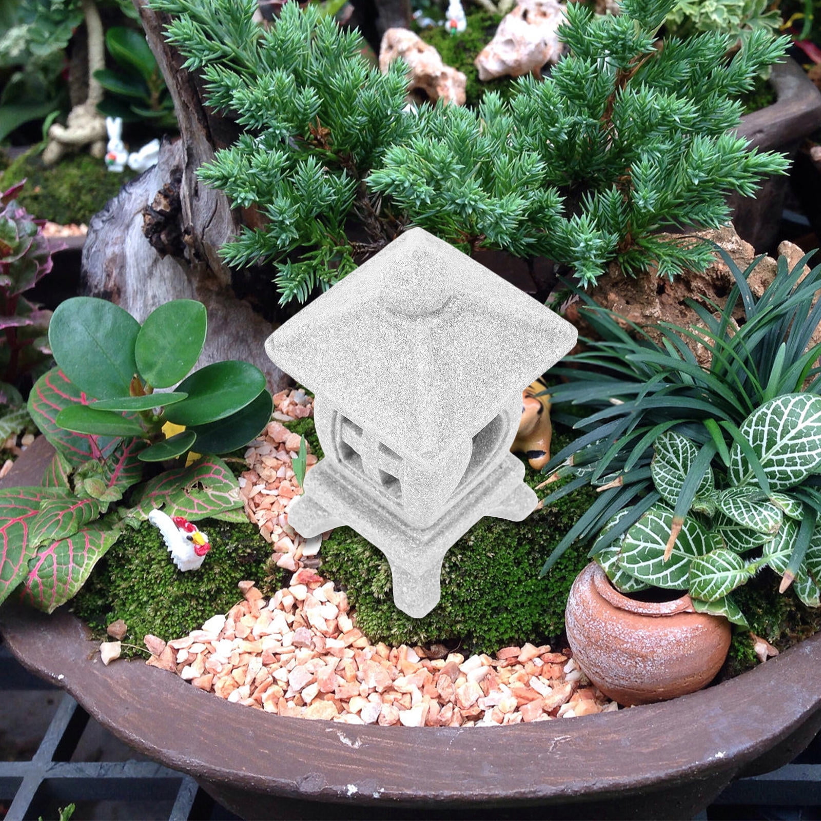 UPOUART Grey Stone Garden Statue Small Lantern Decor for Garden Yard ...