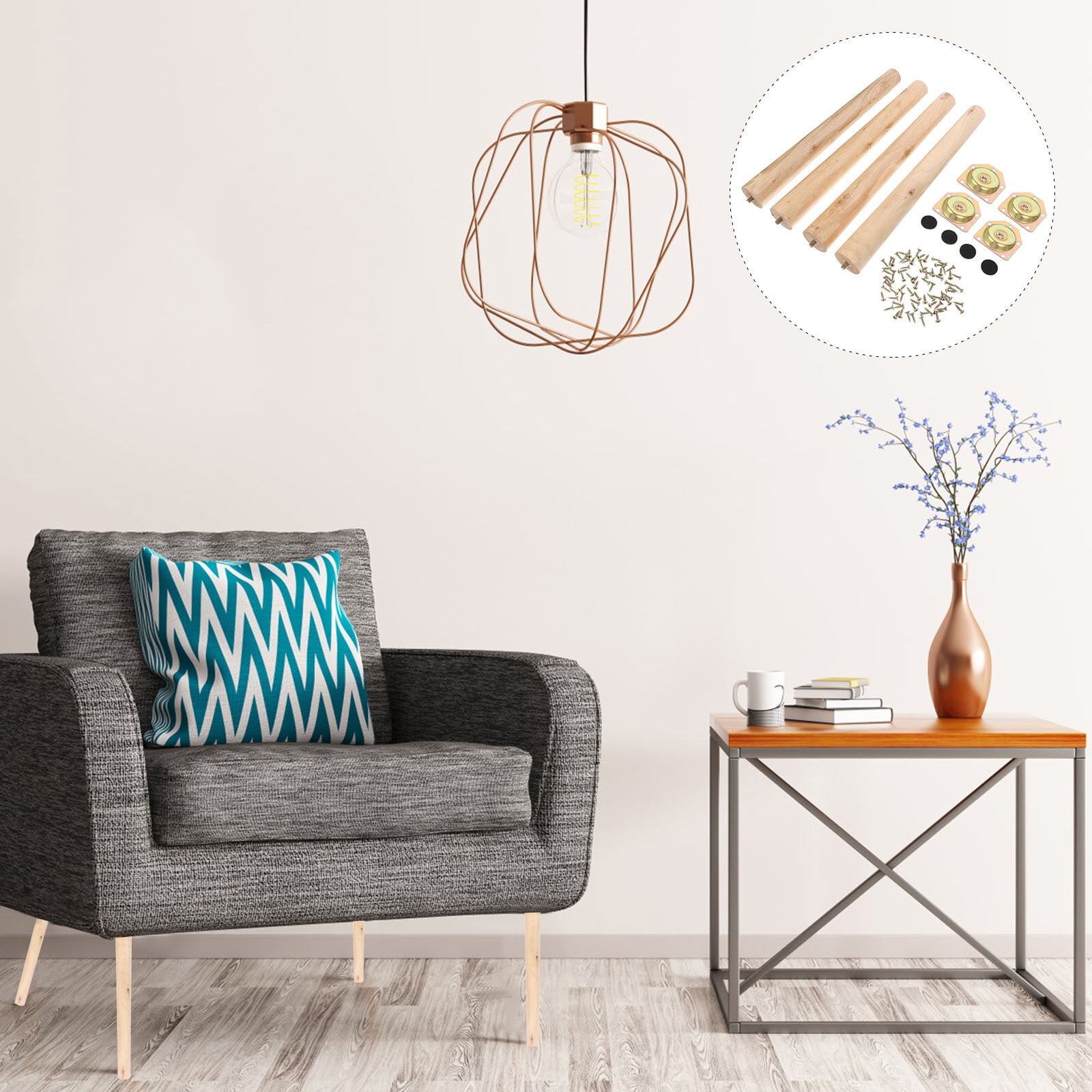 UPOUART Round Solid Wood Table Legs Replacement Furniture Support and ...