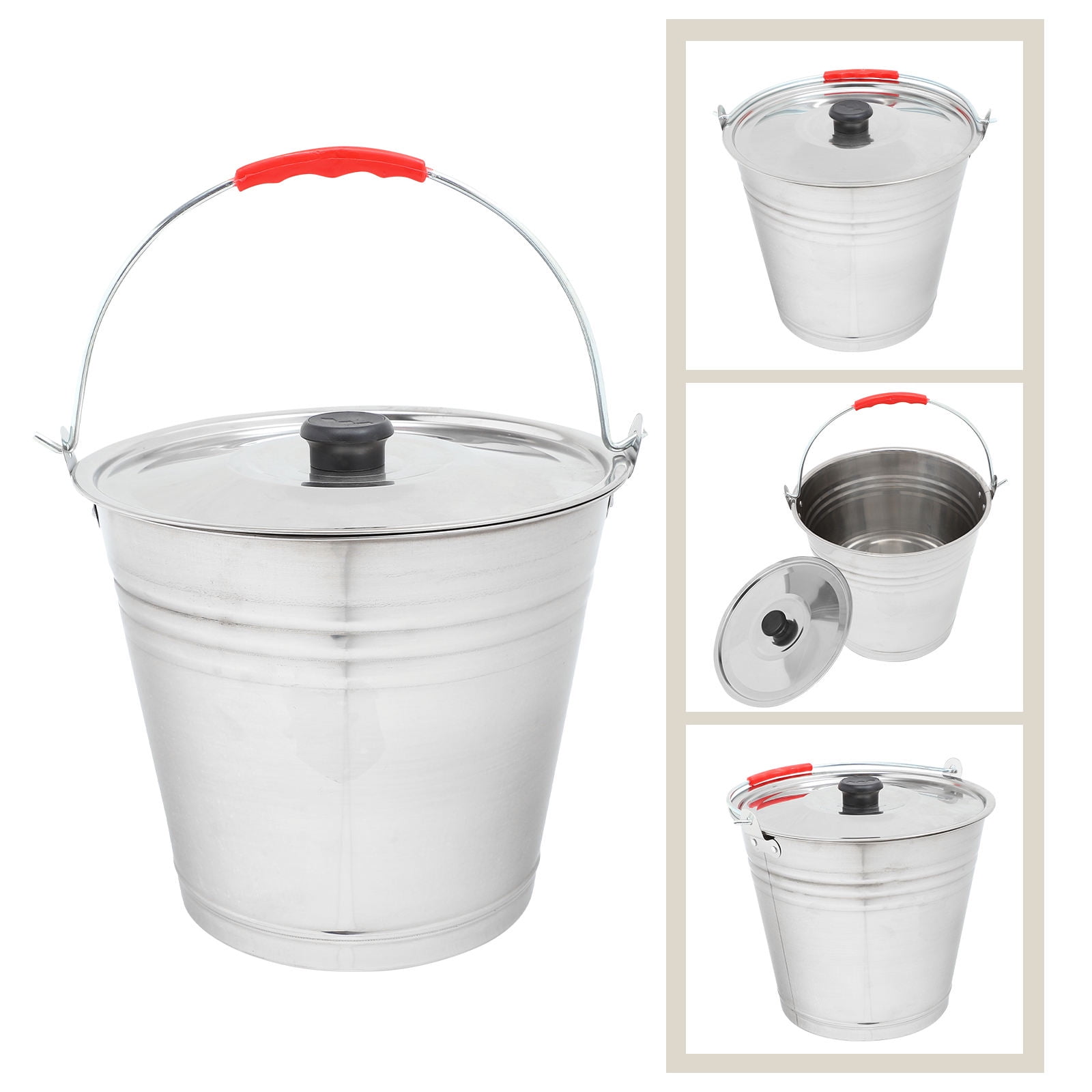 UPOUART Round Silver Metal Bucket With Lid For Party And Commercial Use ...