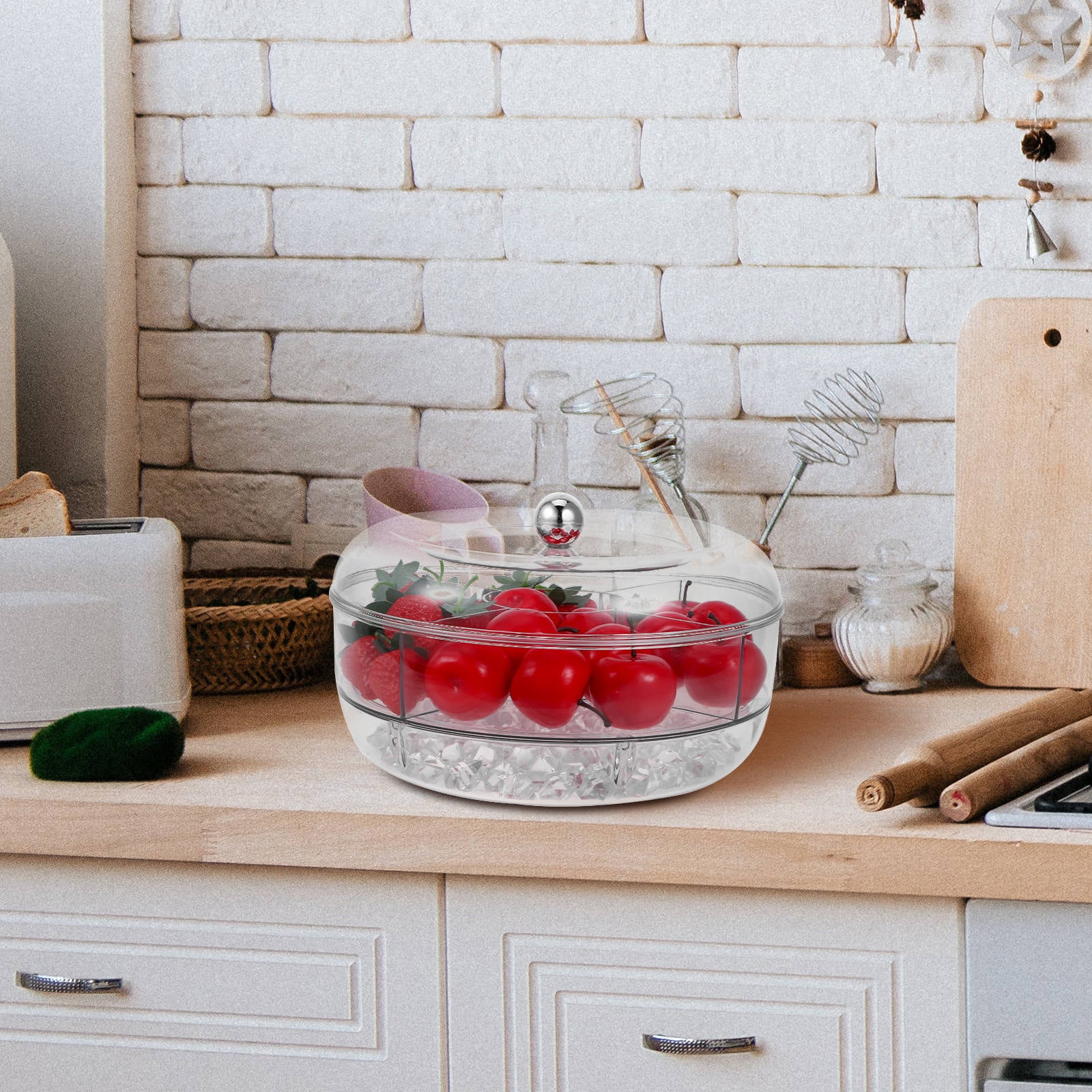 UPOUART Round Snack Box Compartment Chilled Serving Tray For Fruit ...