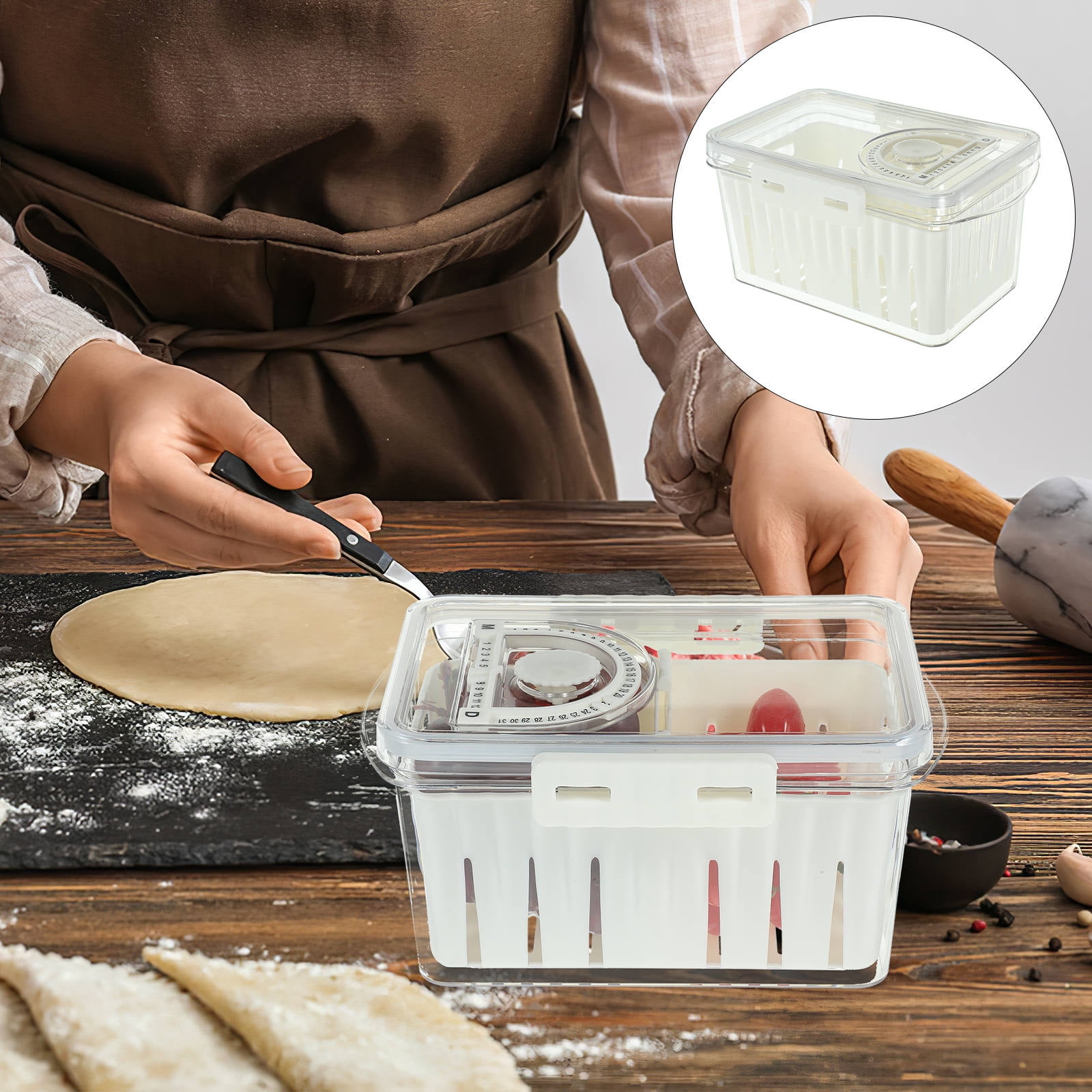 UPOUART Stackable White Kitchen Food Storage Container with Drain ...