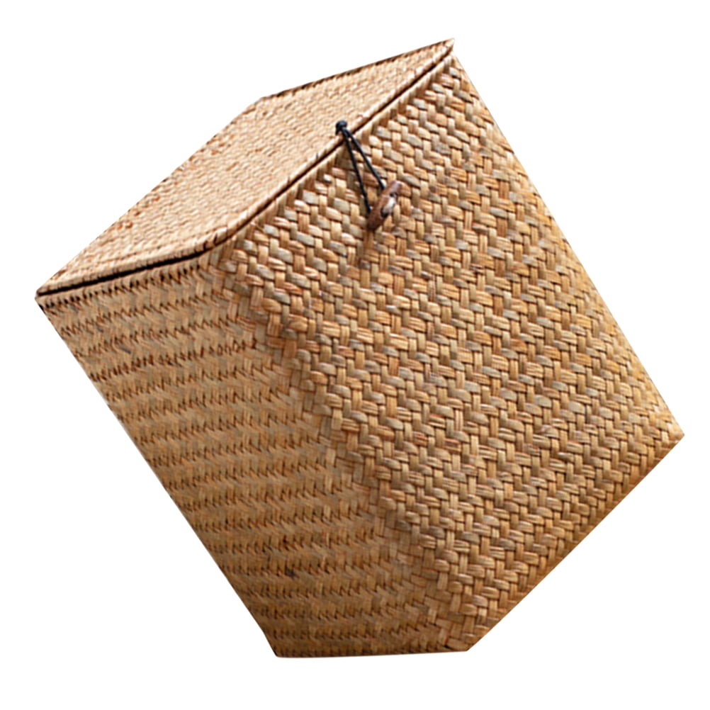 UPOUART Storage Bin Woven Lidded Box Khaki Straw Multi-use for Office ...