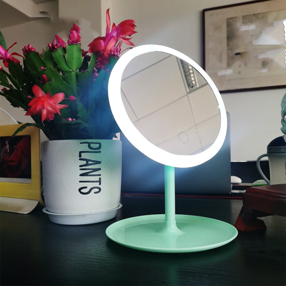 UPOUART Stylish Green Desk Mirror Decor with LED Light and Convenient ...