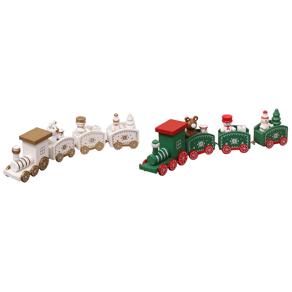 UPOUART Wood Train 2Pcs Set For Christmas And Home Decor With Bright ...