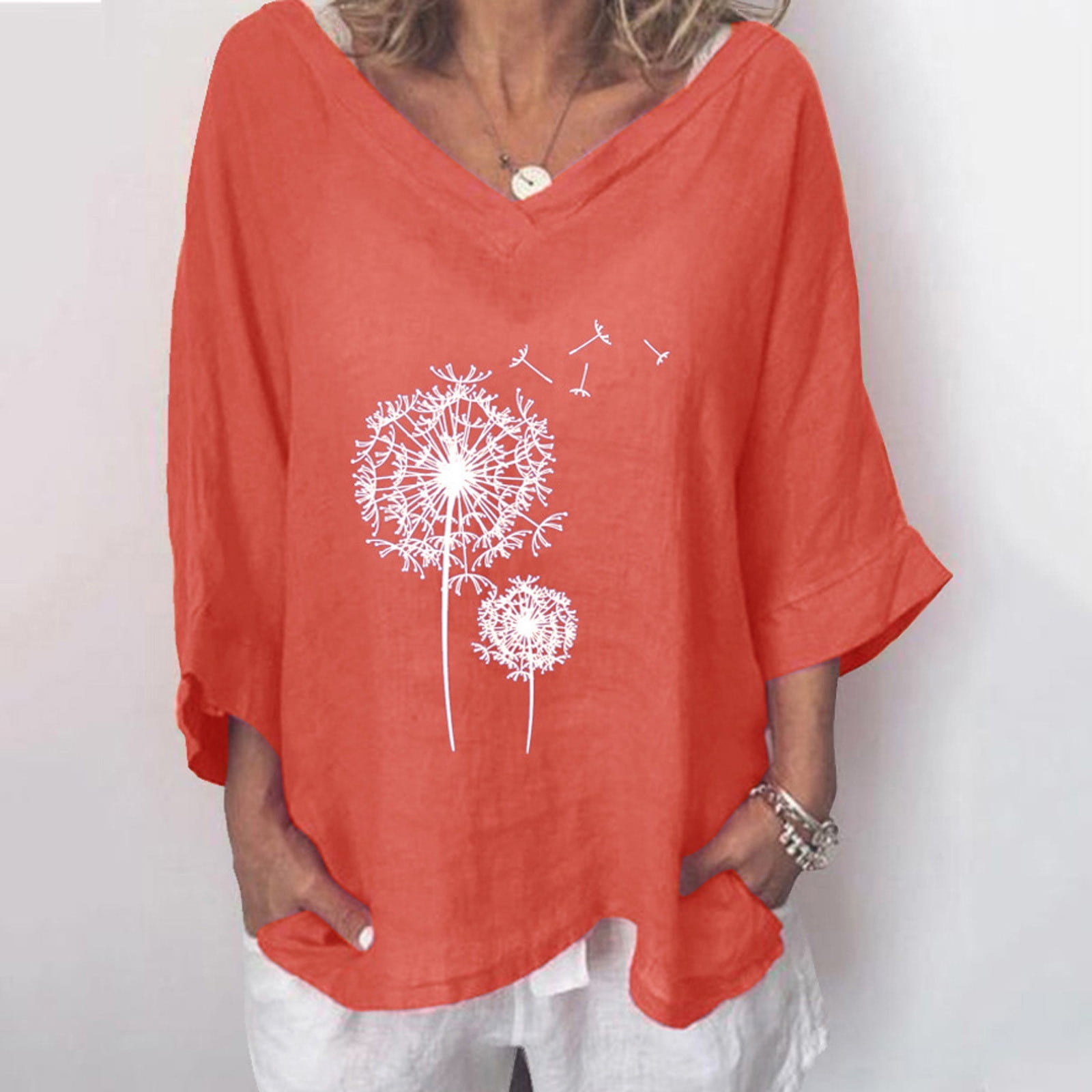 UPPADA 3/4 Sleeve Linen Tops for Women Dressy Casual Trendy Blouses ...