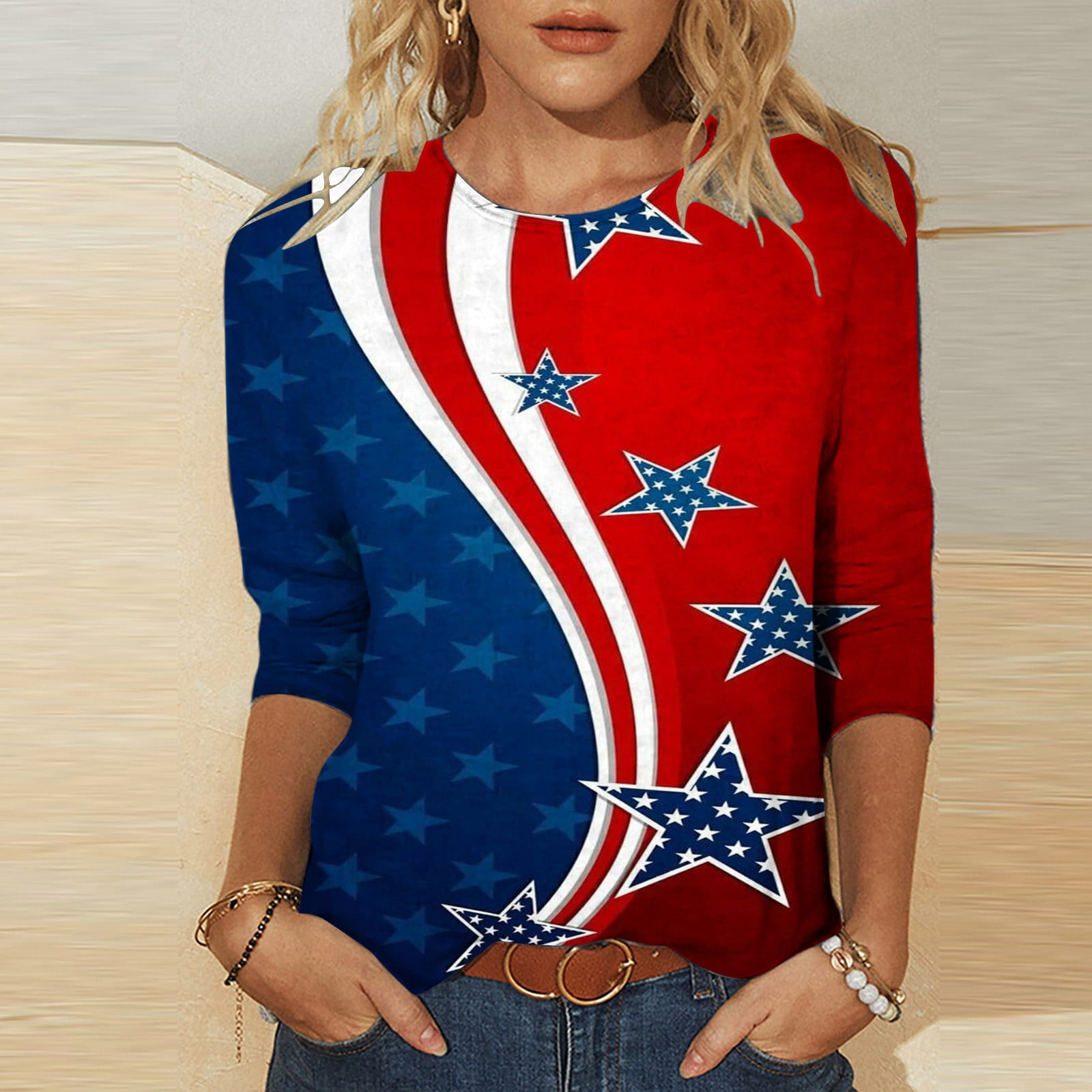 UPPADA 4th of July Shirts for Women Going Out Summer Tops Trendy 3/4 ...