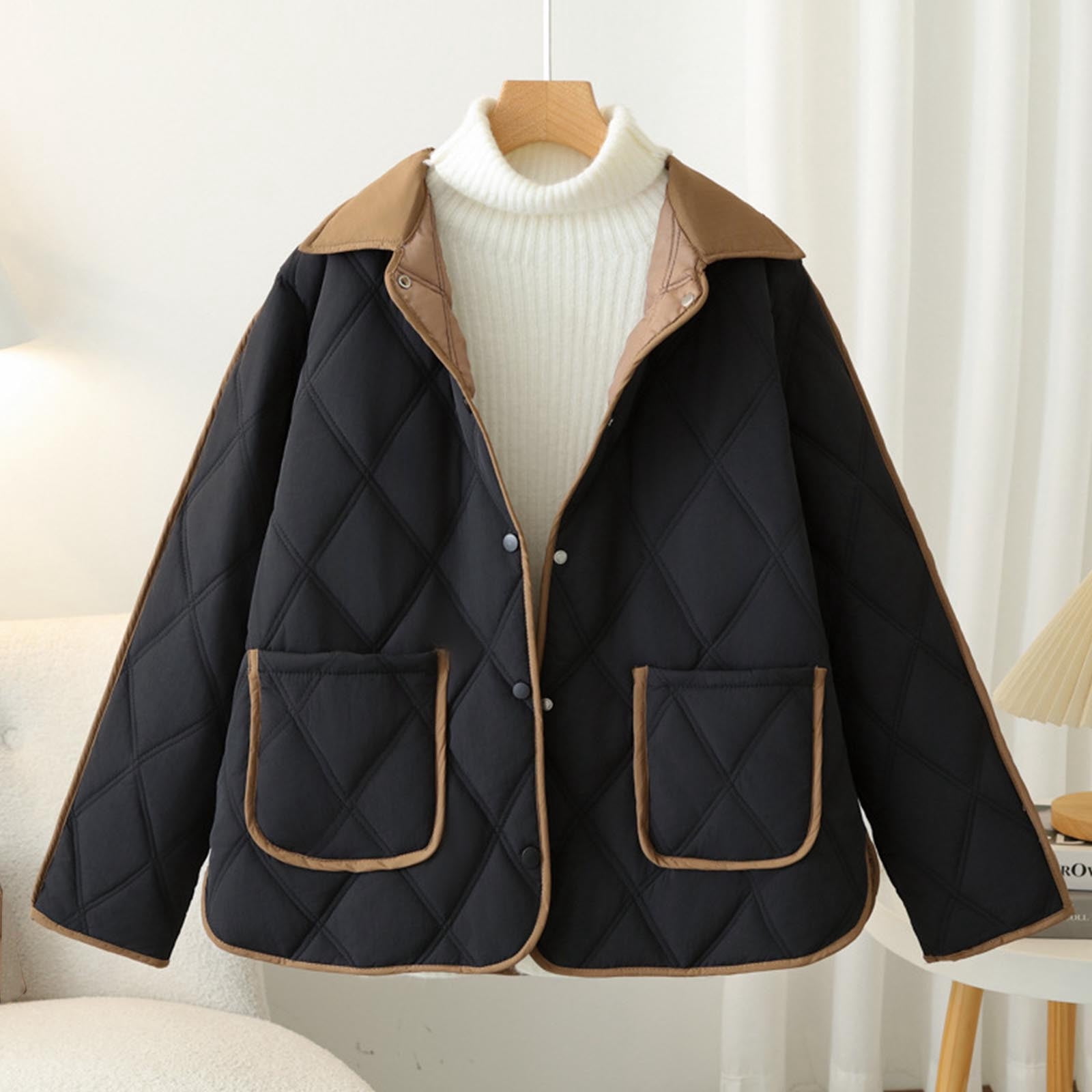 UPPADA Casual Quilted Jackets for Women Button Down Fall Puffer Jacket ...