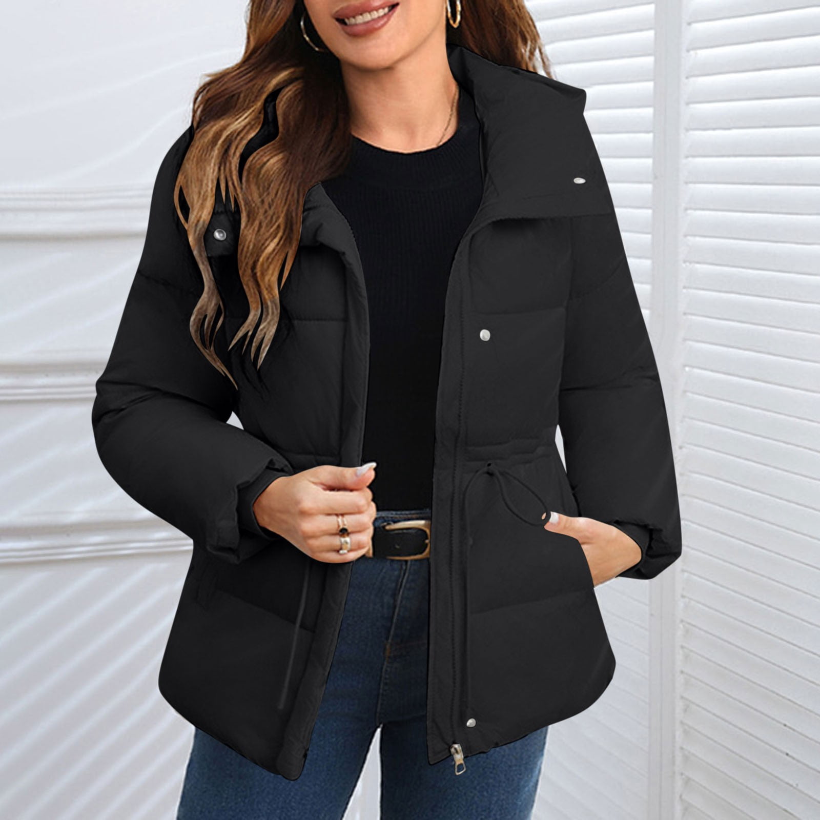 UPPADA Cropped Puffer Jacket Women's Packable Lightweight Full-Zip ...