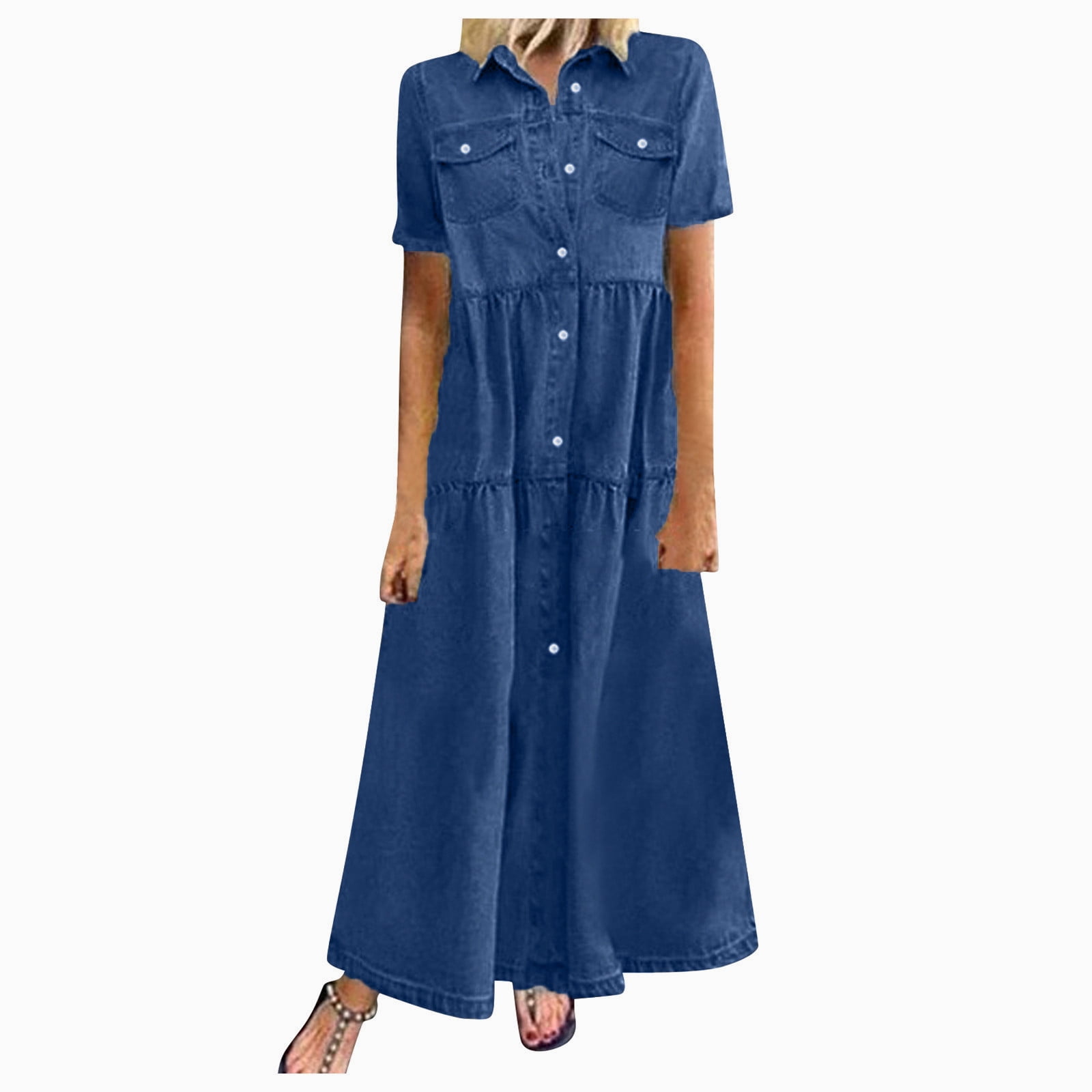 UPPADA Denim Long Dress for Women, Women's Button Pockets Maxi Denim ...