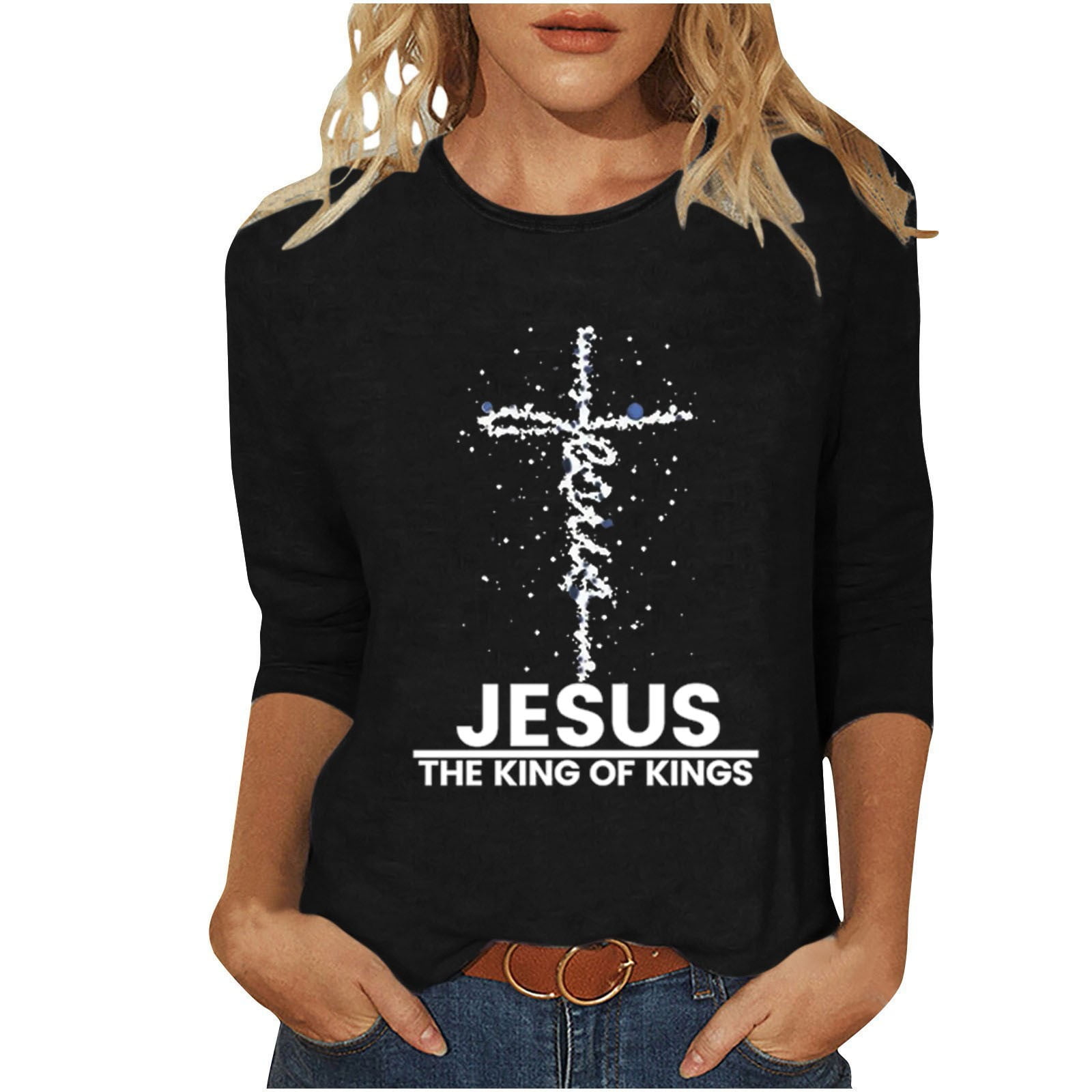 UPPADA Happy Easter Shirts for Womens 3/4 Sleeve Bunny Print T Shirt Rabbit Graphic Tees Tops ...