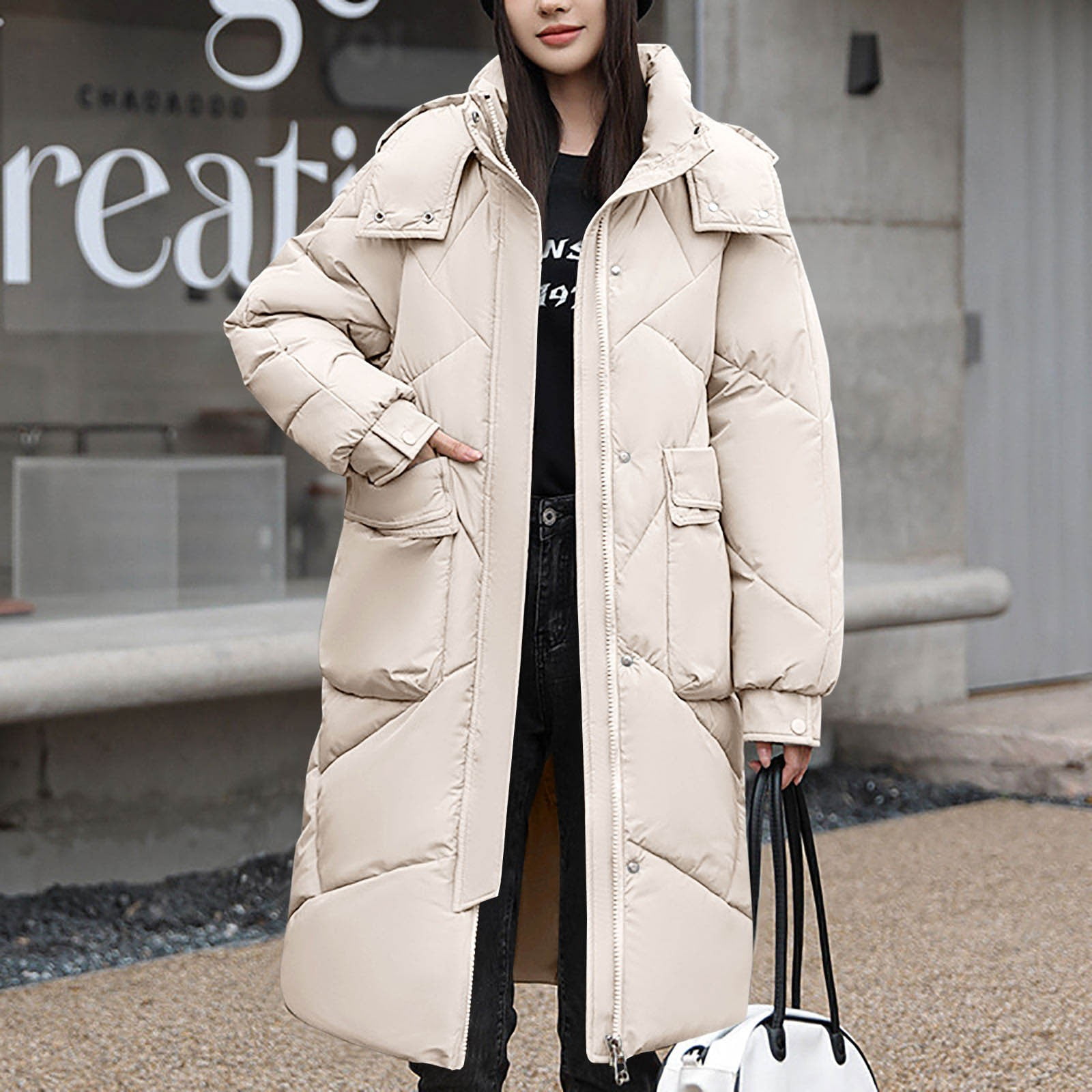UPPADA Long Coats for Women Winter Puffer Overcoats with Hood Plus Size ...