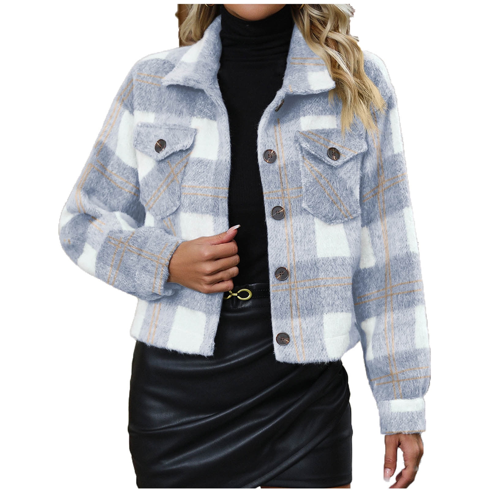 Uppada Plaid Open Front Jackets For Women Business Casual Lapel Collar