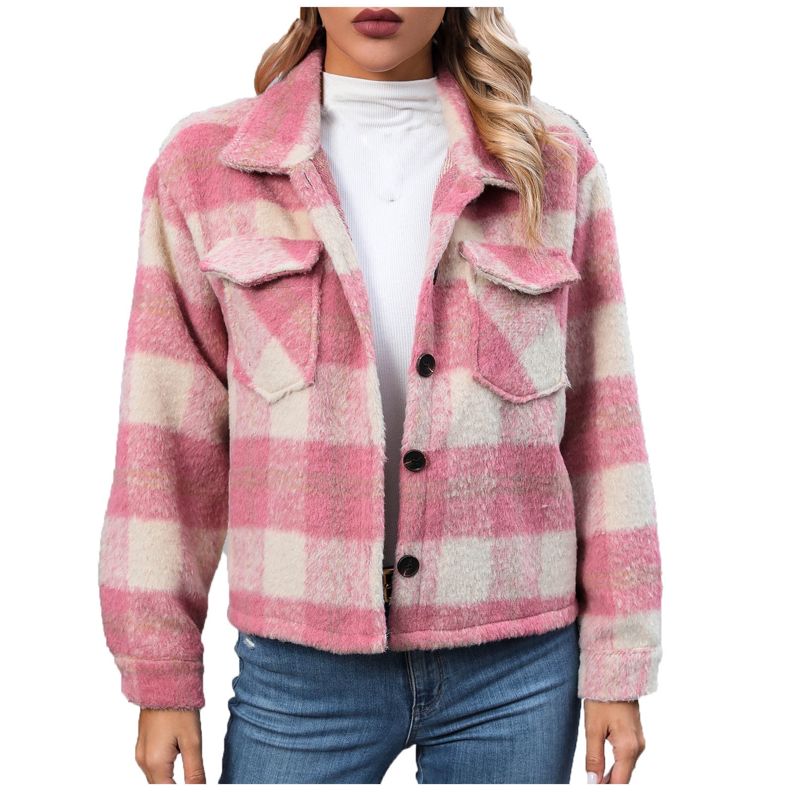 UPPADA Plaid Open Front Jackets for Women Business Casual Lapel Collar ...