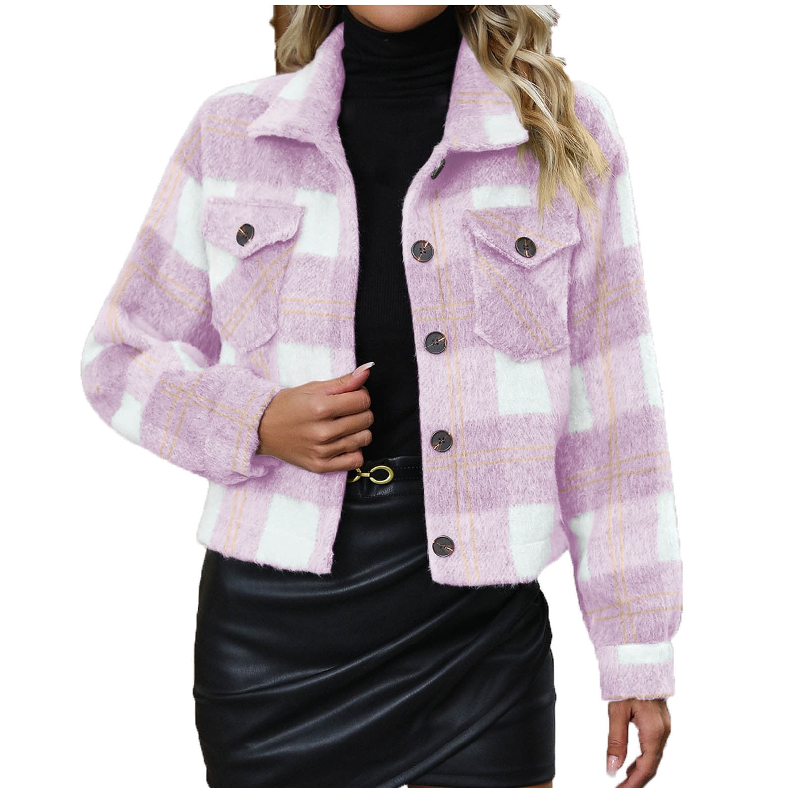 UPPADA Plaid Open Front Jackets for Women Business Casual Lapel Collar ...
