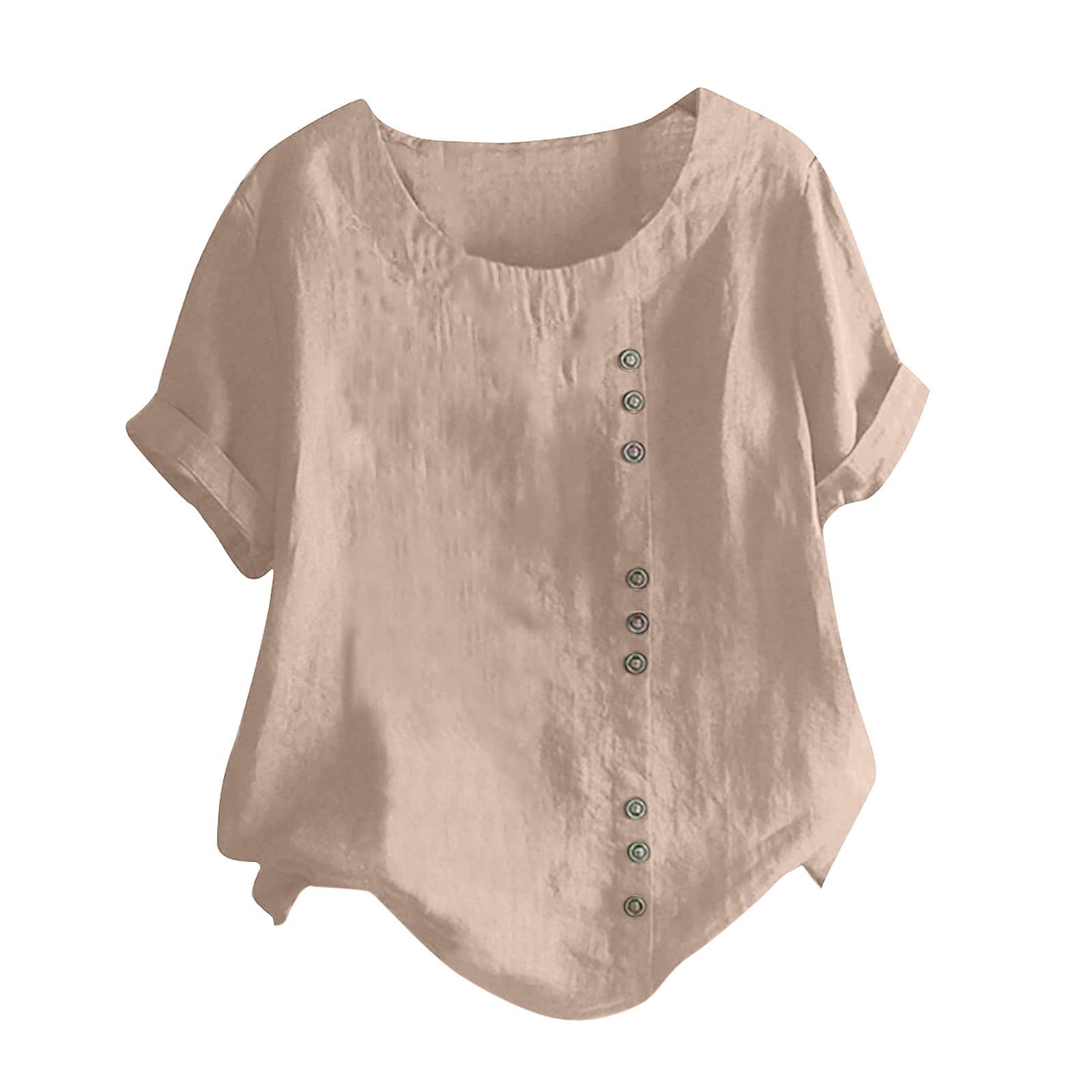 UPPADA Plus Size Linen Tops for Women Trendy Round Neck Tshirts Short ...