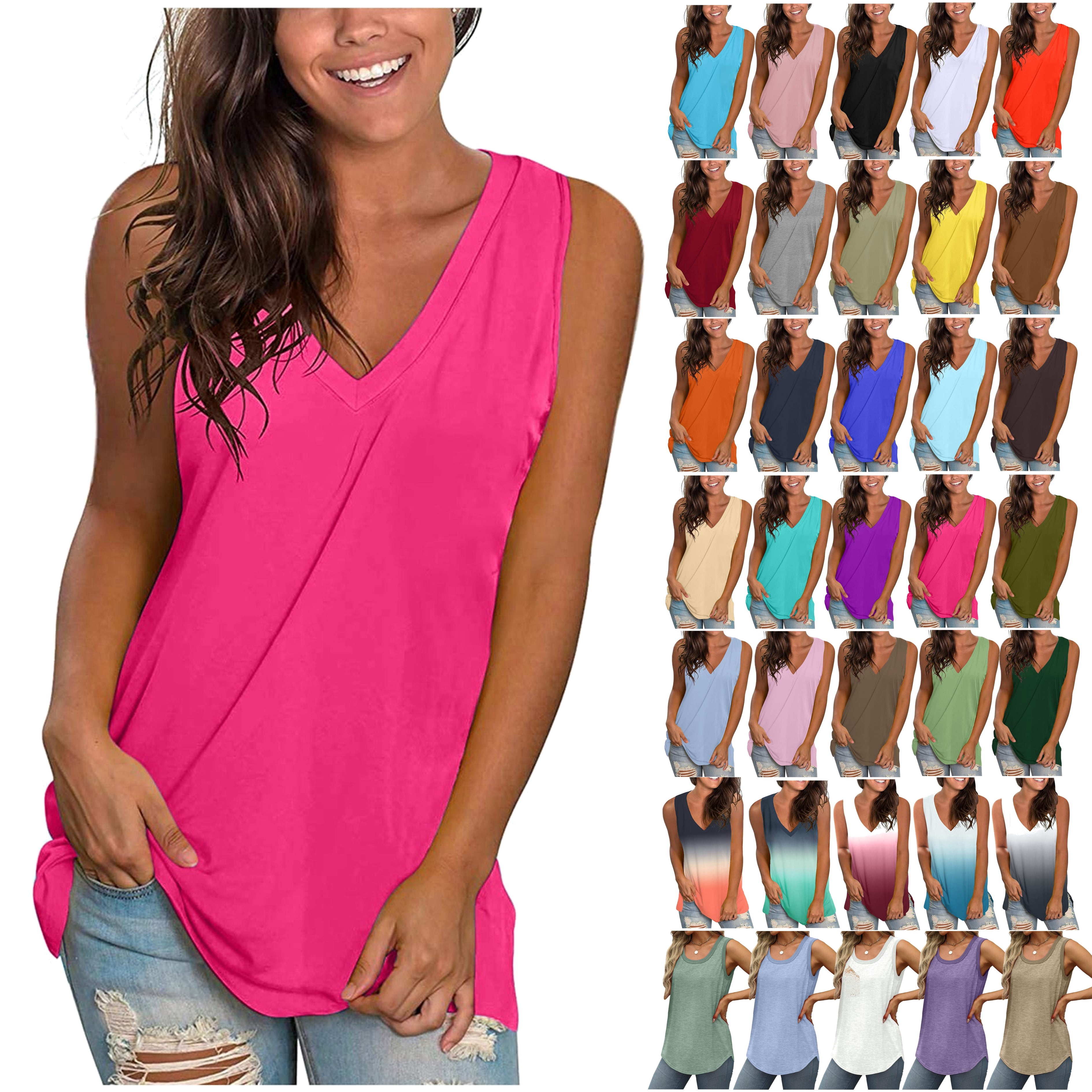 UPPADA Plus Size Tank Tops for Women Flowy Deep V Neck Shirts Casual ...