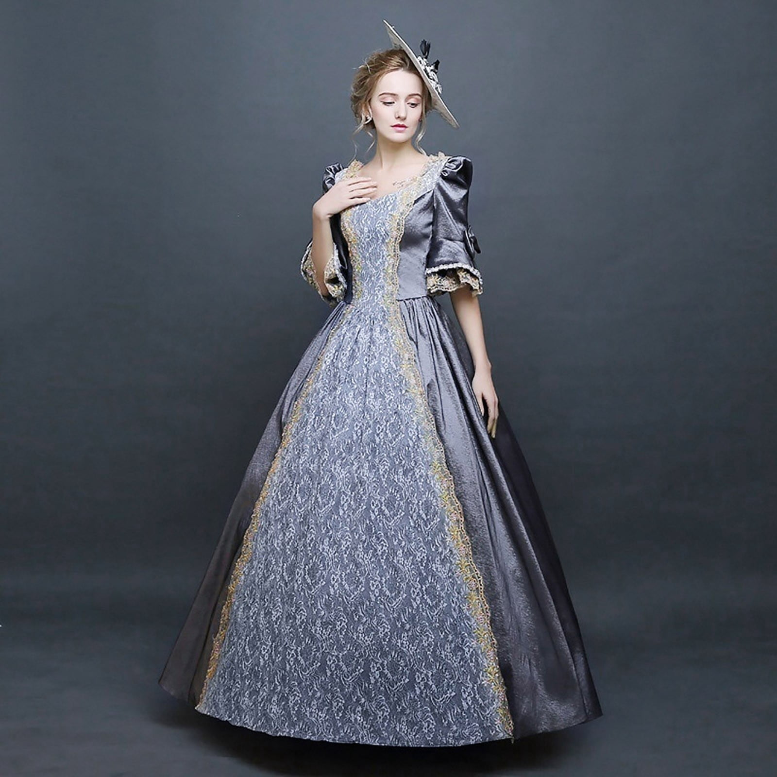 UPPADA Plus Size Victorian Dress for Women Lace Up Flare Sleeve Ball ...