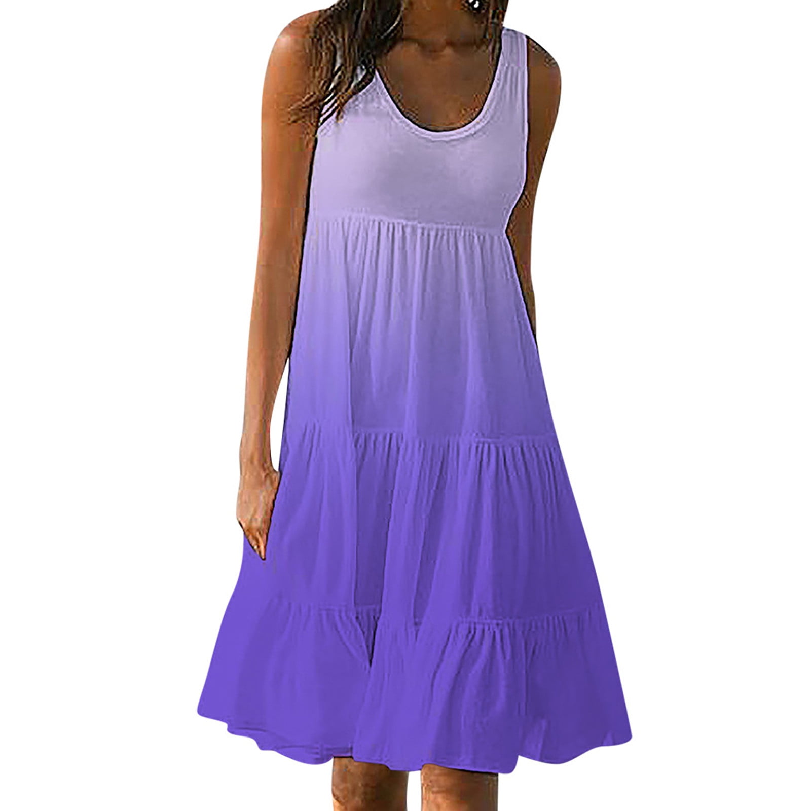 UPPADA Summer Dresses for Women 2024 Sleeveless Dress Solid Gradient ...