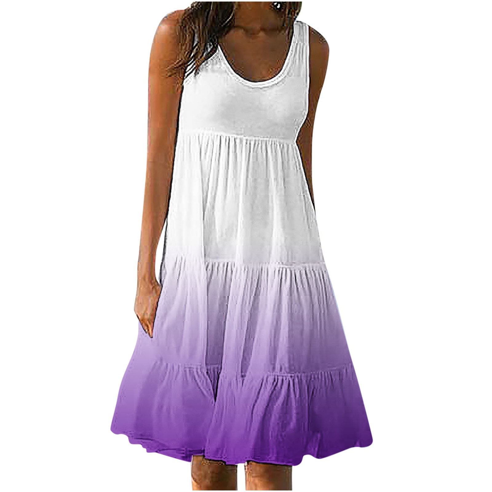 UPPADA Summer Dresses for Women 2024 Sleeveless Dress Solid Gradient ...