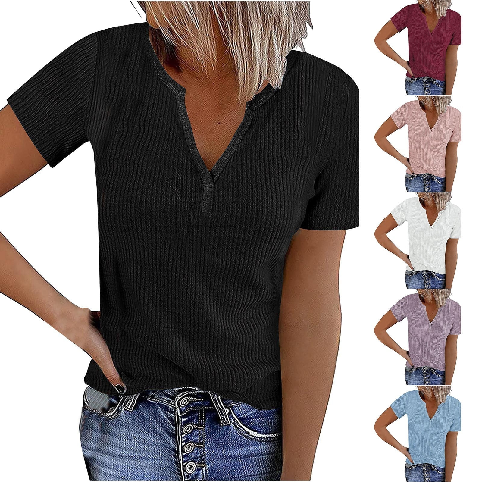 UPPADA Summer Saving Womens Summer Tops Under $5 Short Sleeve V-Neck ...