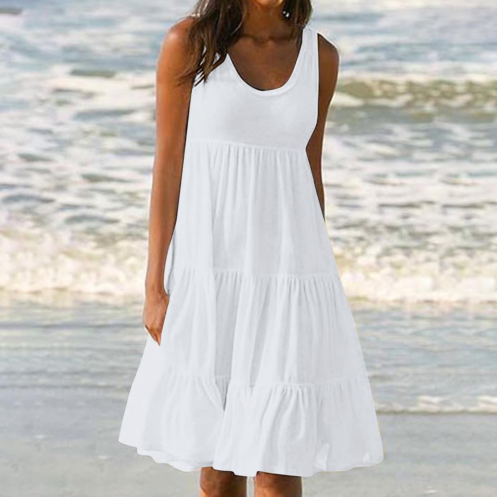 UPPADA Sundresses for Women Sleeveless Cute Mini Dress Tiered Summer ...