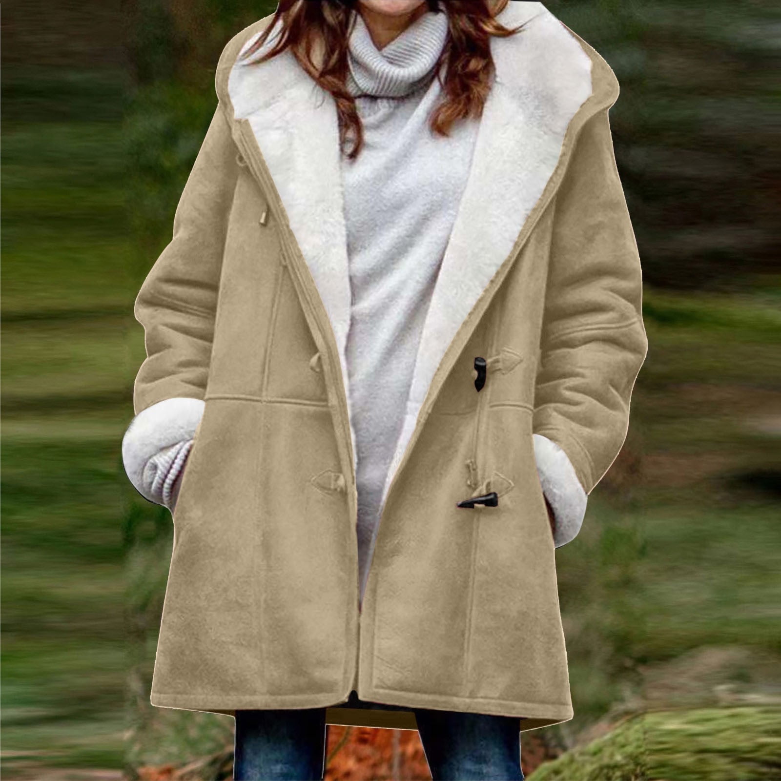 UPPADA Winter Coats for Women Plus Size Clearance Fall Winter Warm Plush Hooded Coats solid ...