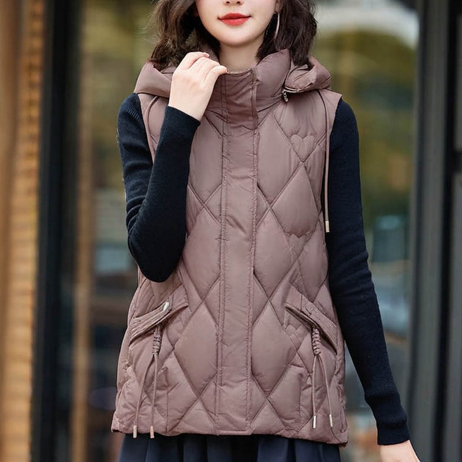 UPPADA Winter Puffer Vest for Women Lapel Collar Zip up Sleeveless ...